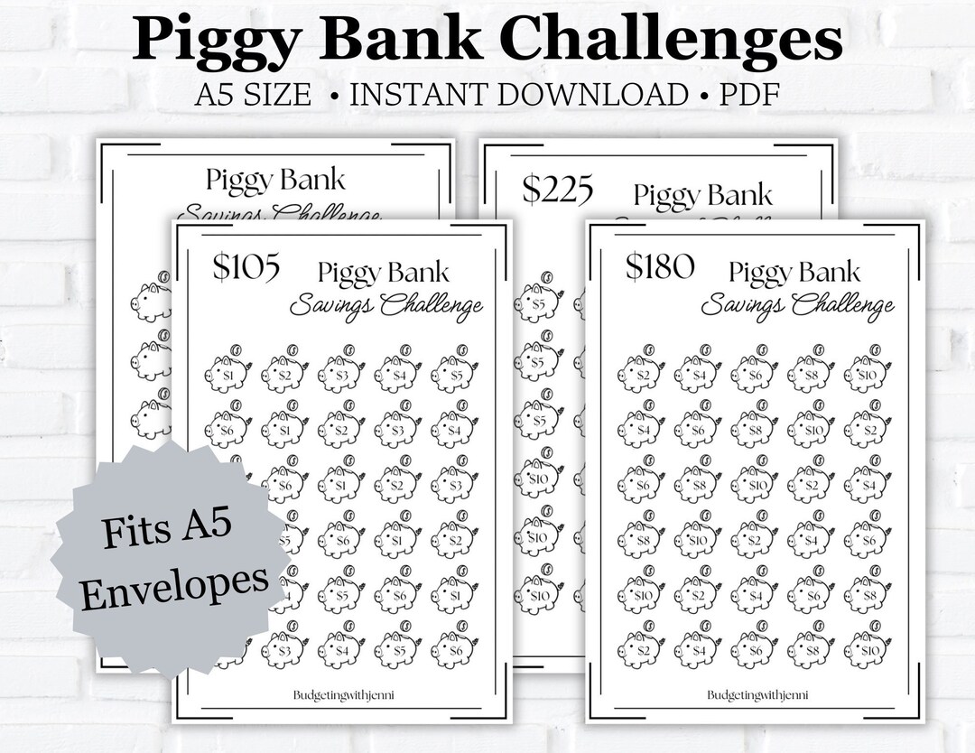 NEW A5 Piggy Bank Challenges Save 105, 180, 225 Dollars & A Custom ...