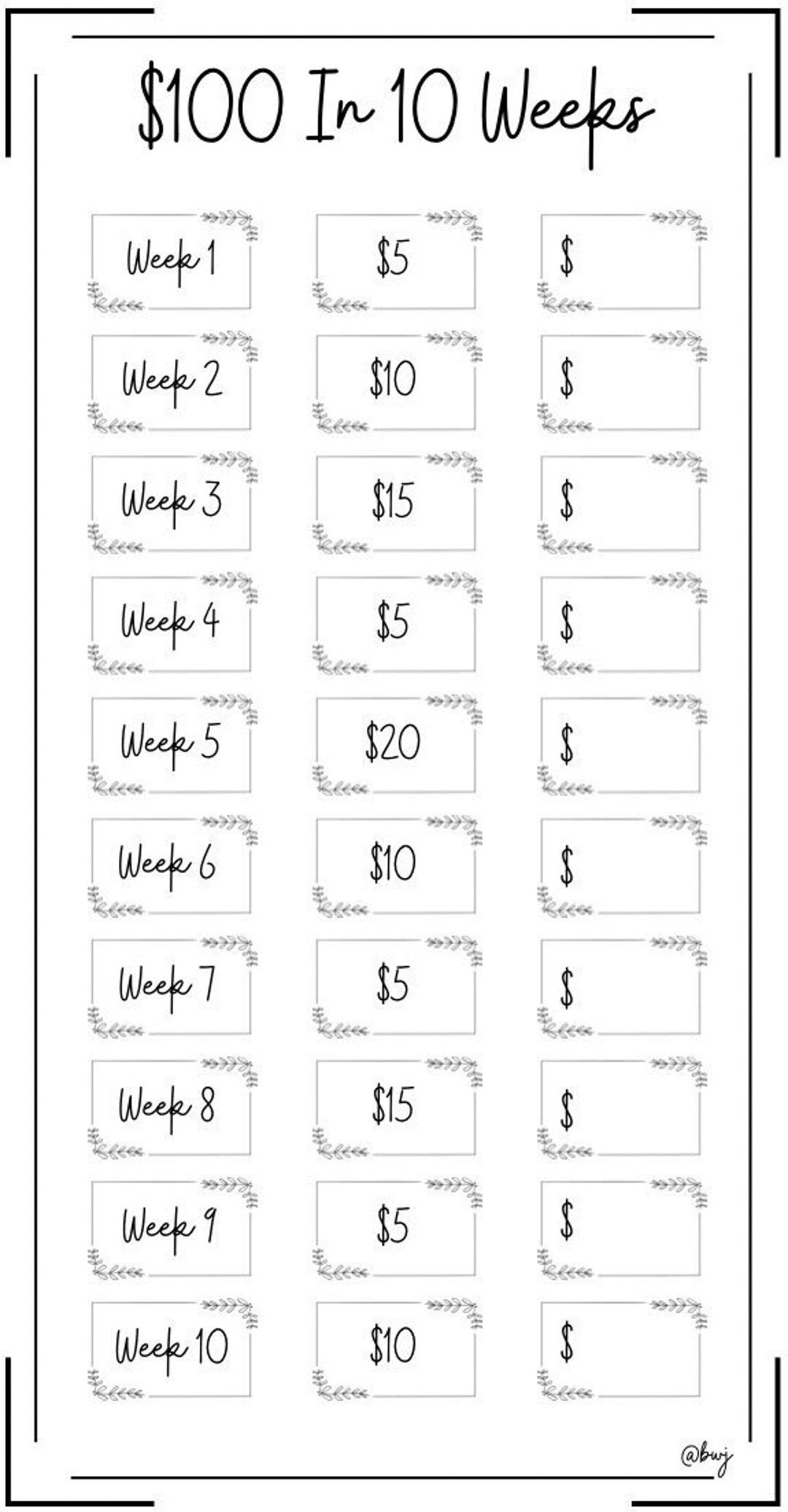 Mini Savings Challenge 10 Week Savings Challenge Save 100 - Etsy