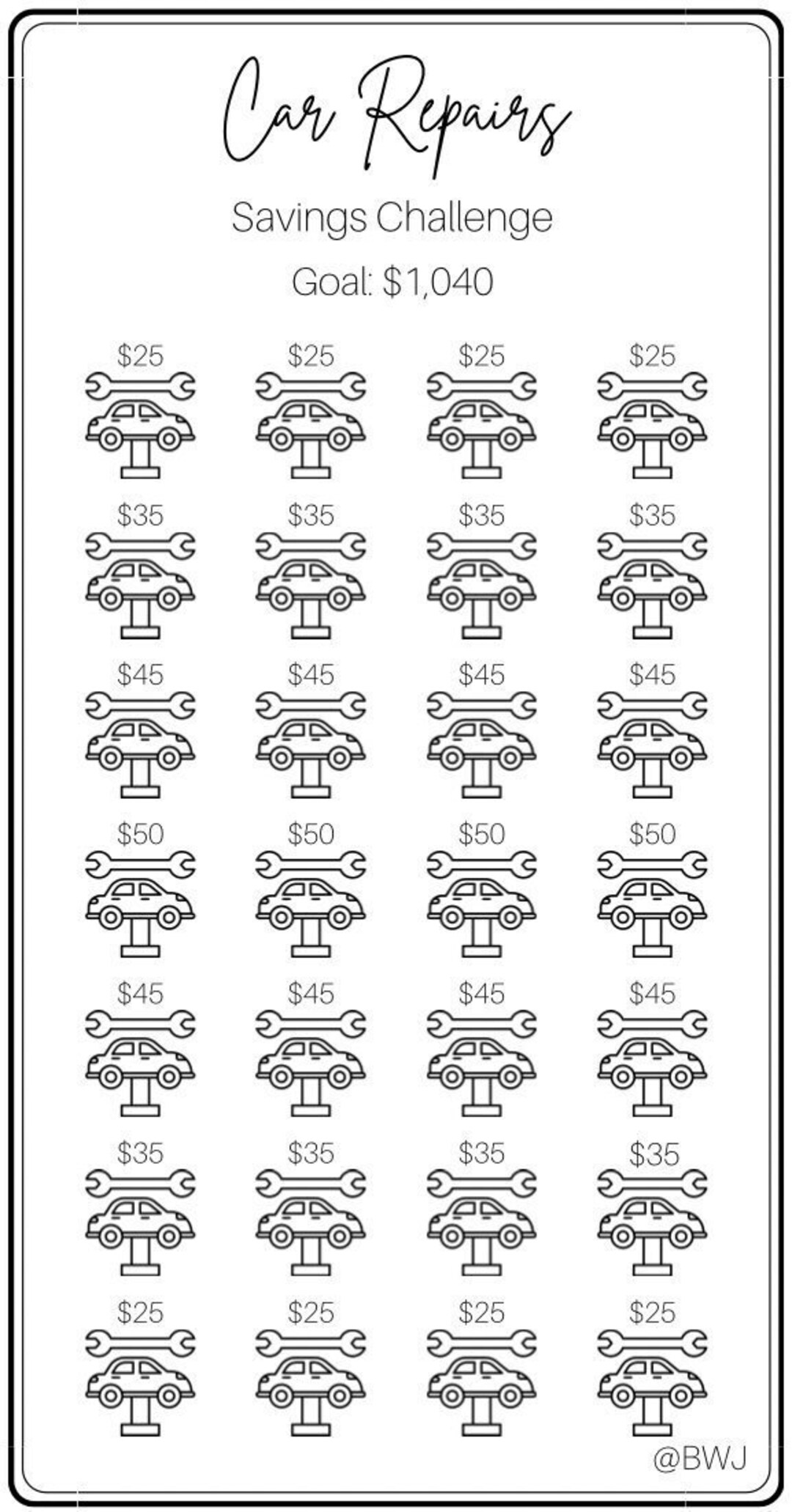 Car Repairs Fund ~ Save 1040 Dollars ~ Fits Inside A6 Cash Envelopes ...