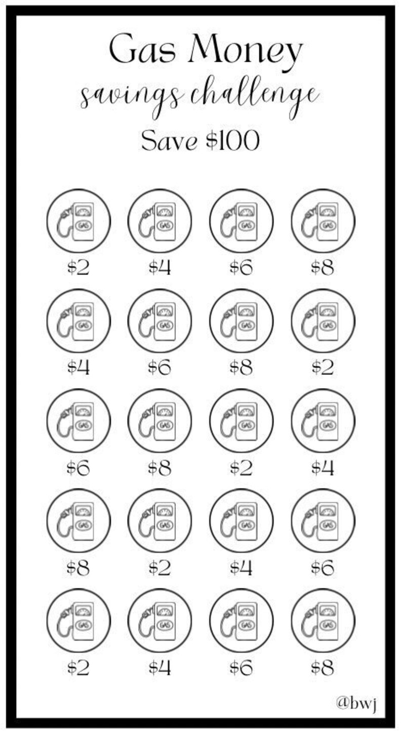 Gas Money Savings Challenge, Save 100 Dollars (PDF) - Etsy