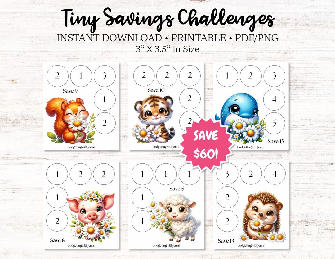 Tiny Savings Challenges ~ Save 60 Dollars ~ Low Budget ~ 3 X 3.5 Inches ...