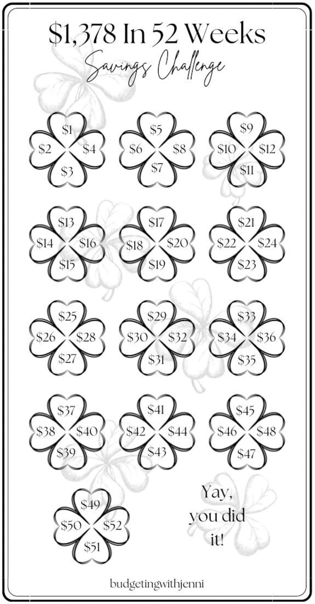 52 Week Savings Challenge: Save 1378 in 52 Weeks, Printable A6 Envelope ...
