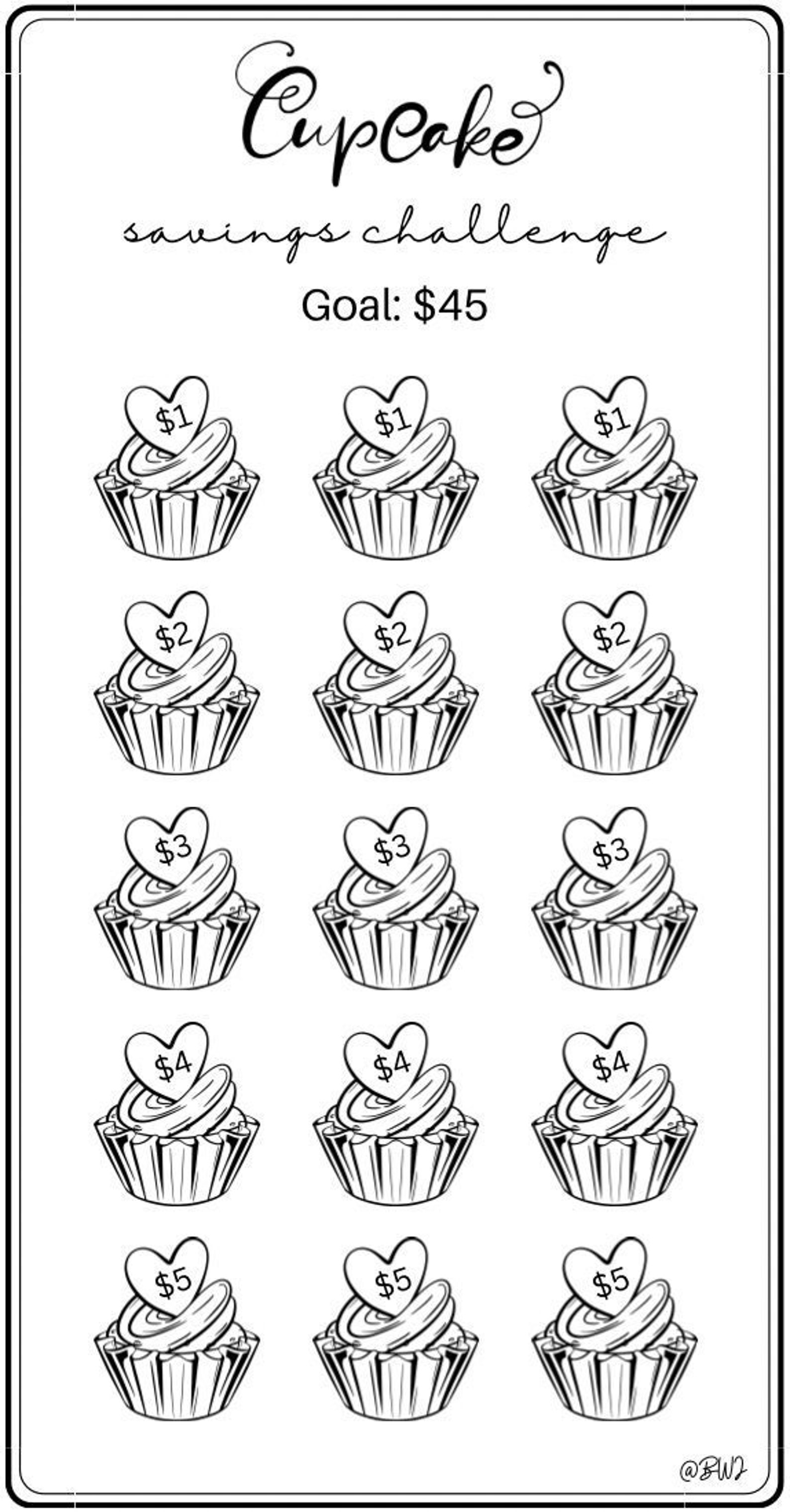 Cupcake Savings Challenge ~ Save 45 Dollars ~ Low Income ~ Fits Inside ...