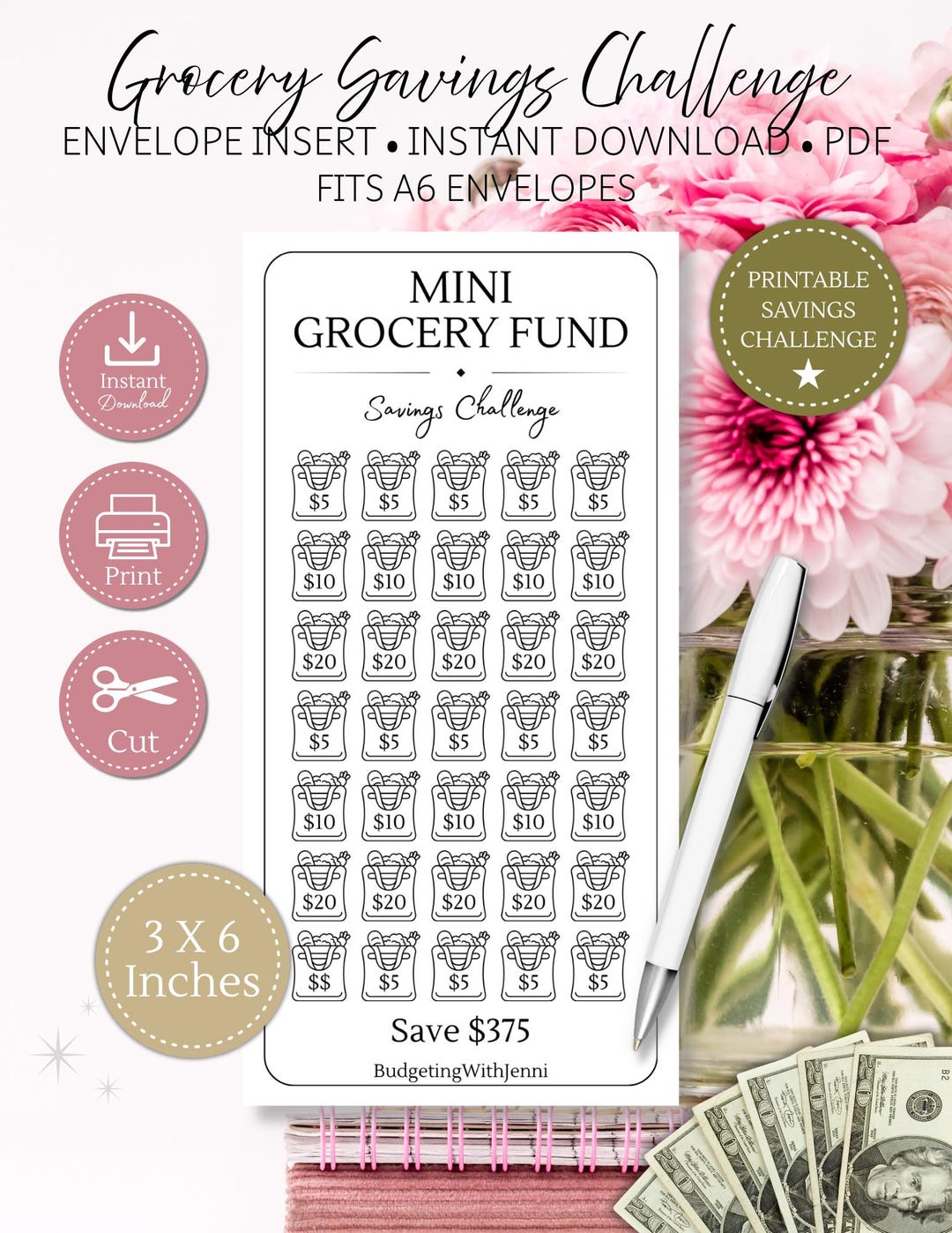 New Design* Grocery Fund Savings Tracker: Save 375 Dollars, Printable ...