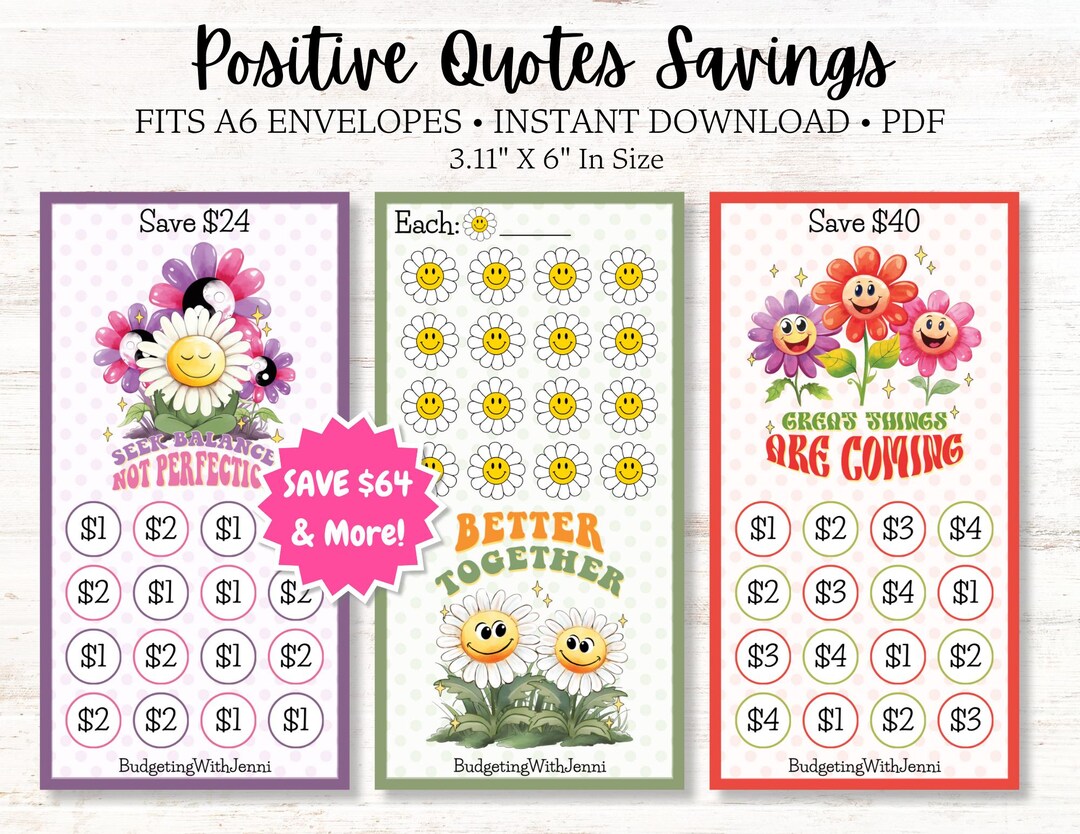 Positive Quotes Savings Challenges: Printable A6 Envelope Inserts (PDF ...