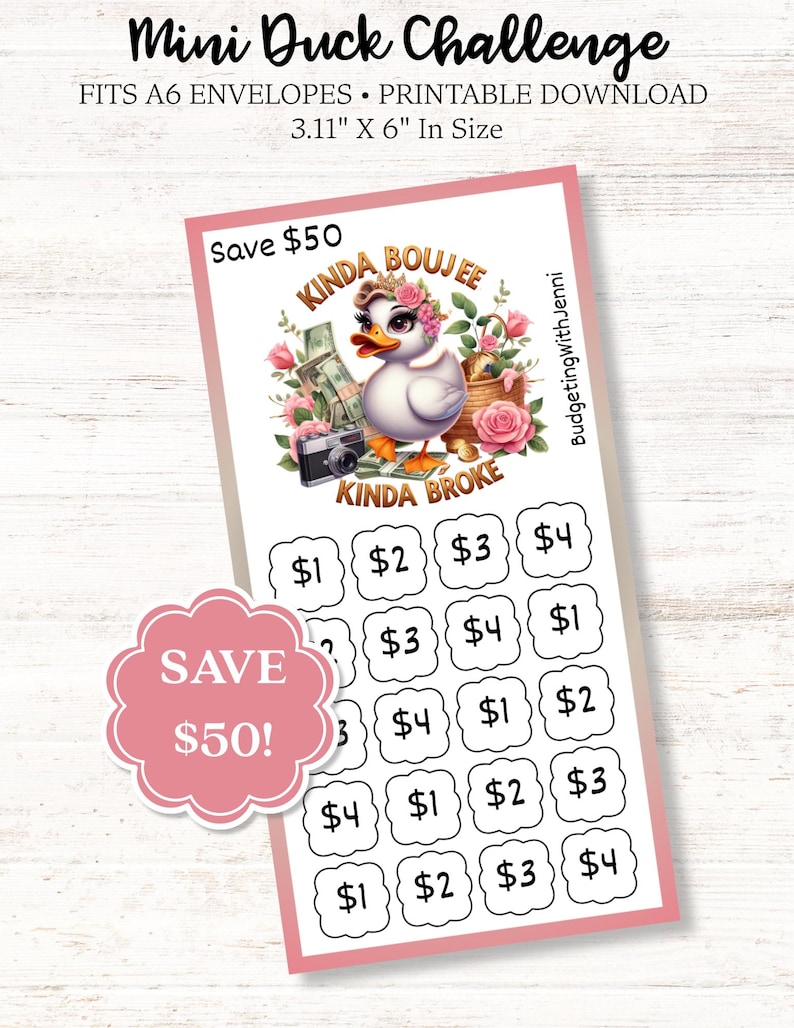 Duck Savings Challenge: A6 Envelope Insert (PDF) - Etsy