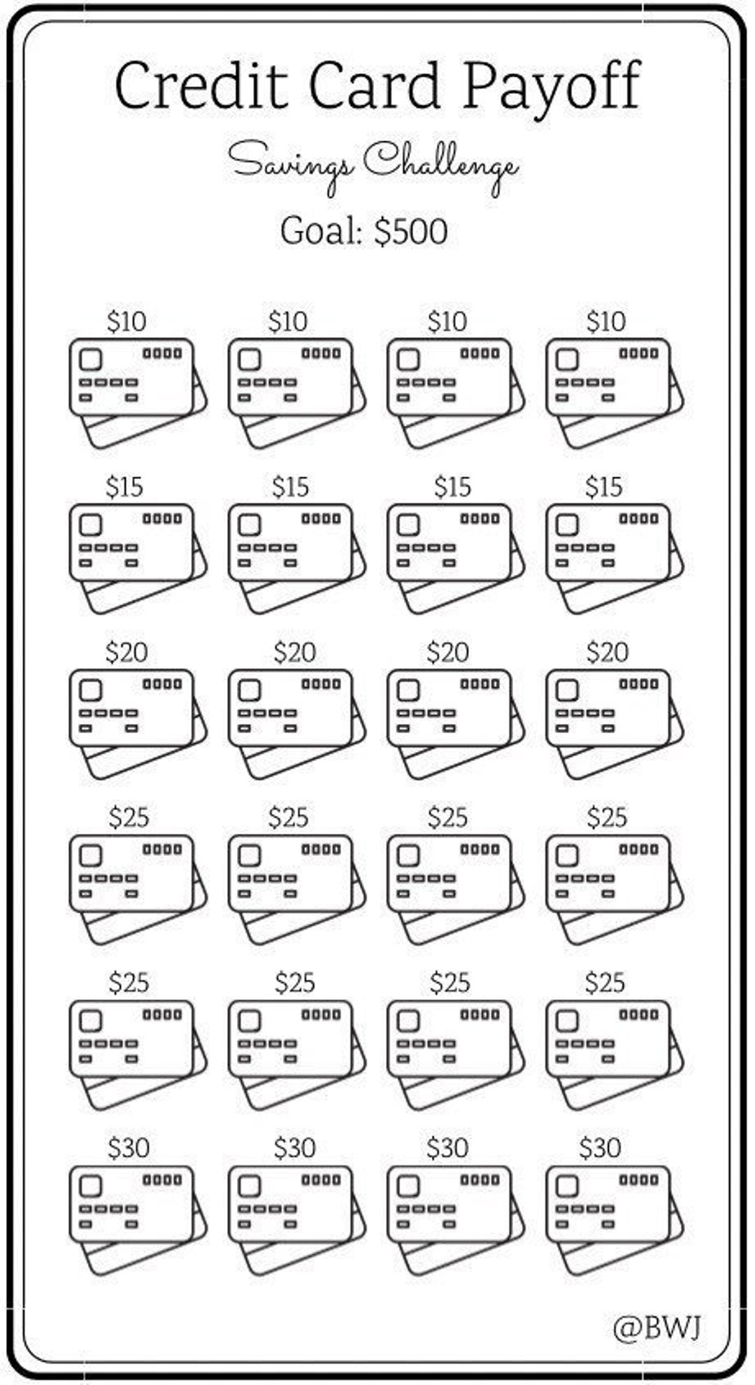 A7 Credit Card Payoff Challenge Save 500 Dollars Personal - Etsy