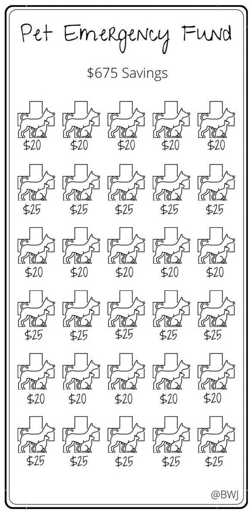 Mini Savings Challenge Pet Emergency Fund Save 675 Dollars - Etsy