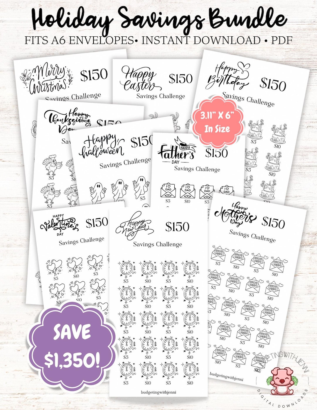 Holiday Bundle Savings Challenges: Save 1350, 9 Savings Trackers ...