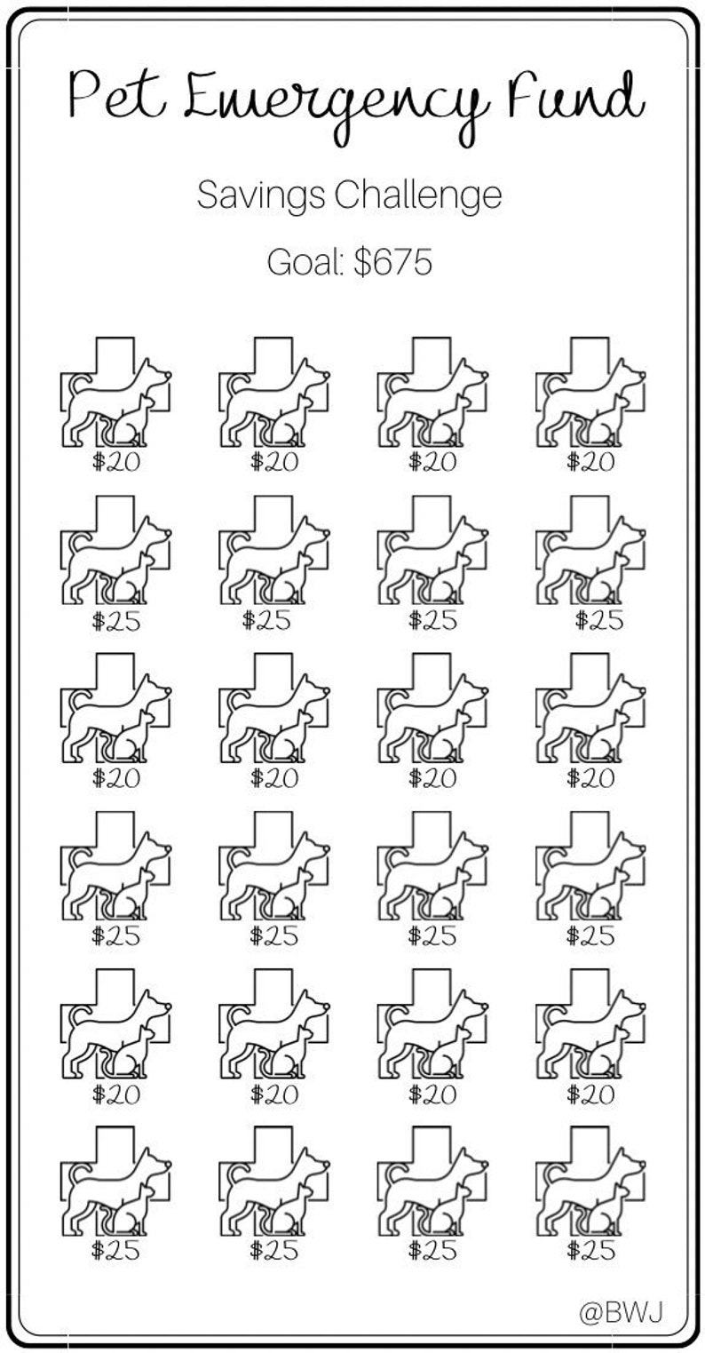 Mini Savings Challenge Pet Emergency Fund Save 675 Dollars - Etsy