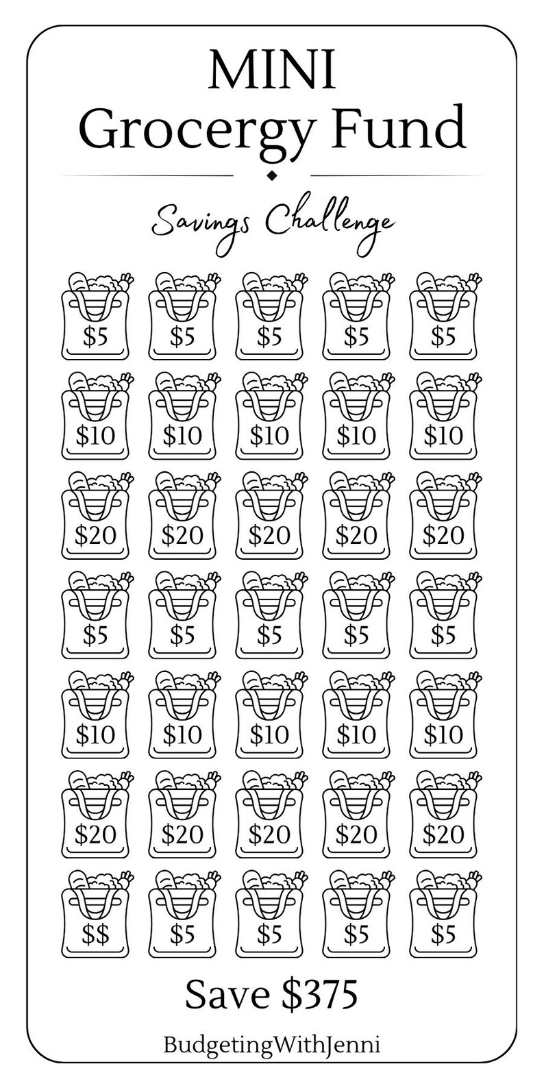 New Design* Grocery Fund Savings Tracker: Save 375 Dollars, Printable ...