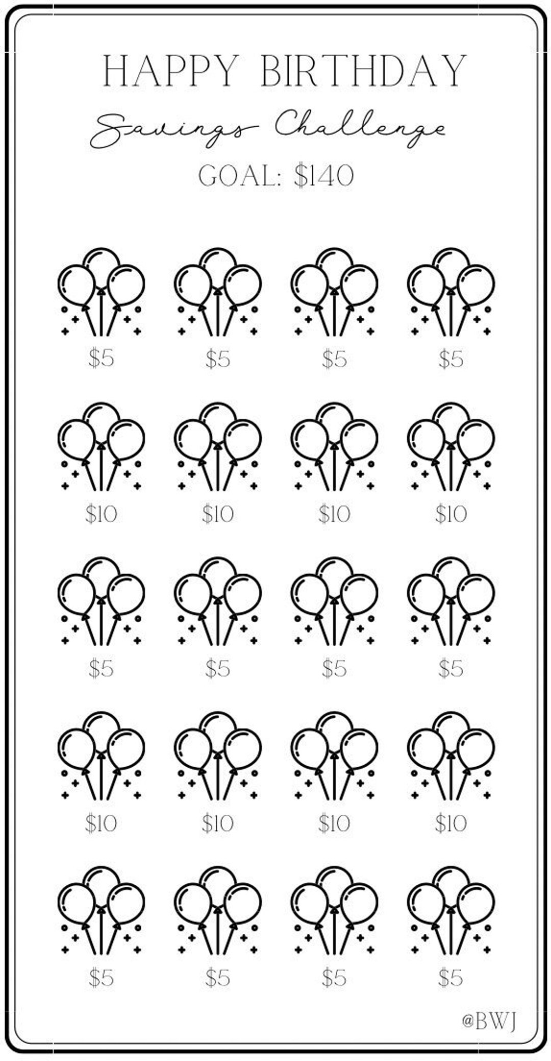 Mini Savings Challenge Happy Birthday Challenge Save 140 Dollars Low ...