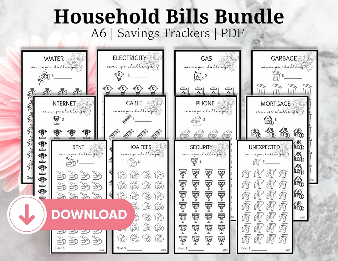 Household Bills Bundle Savings Challenges ~ Personal Finance ~ Fits ...