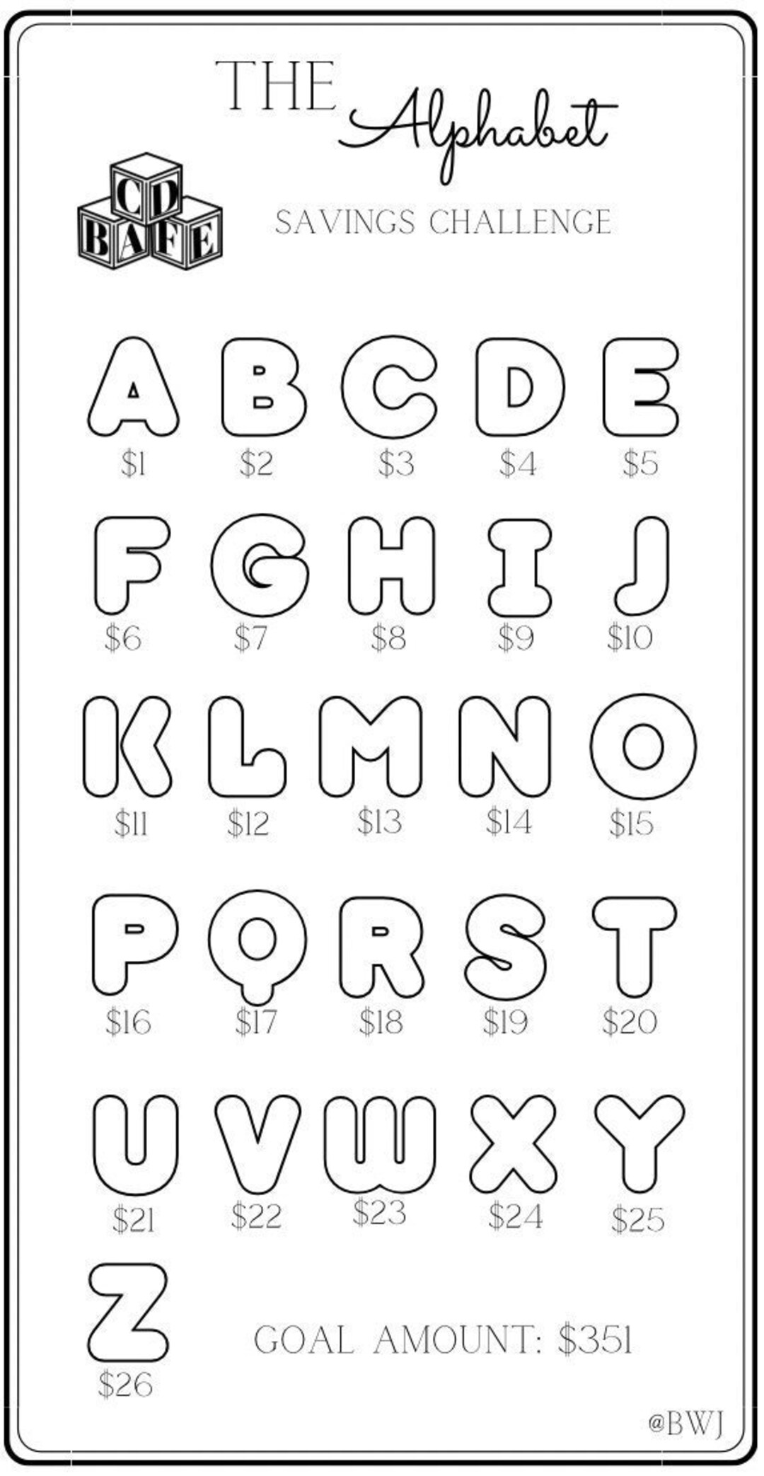 Alphabet Savings Challenge: Save 351 Dollars, Printable A6 Envelope ...