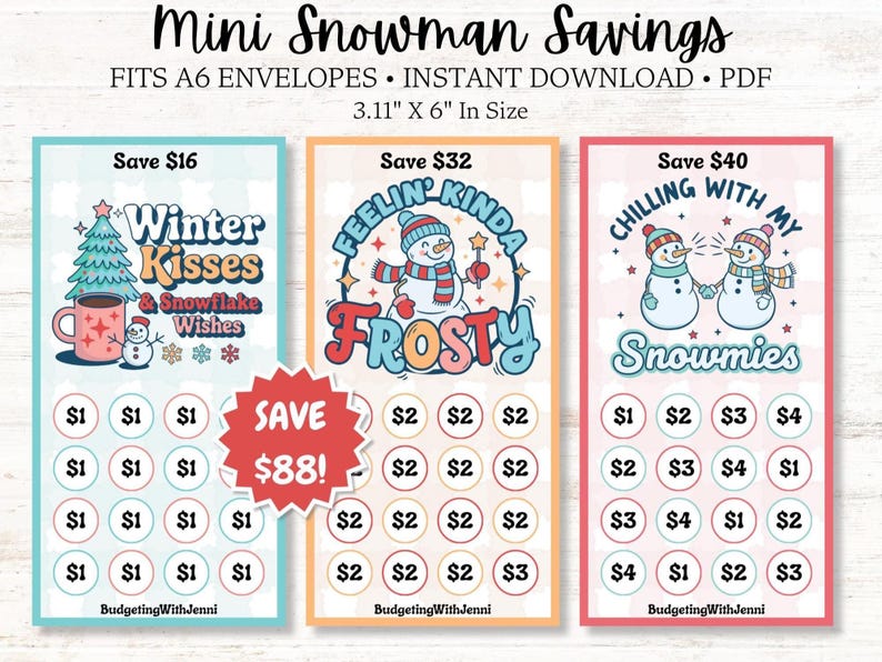 Mini Snowman Savings Challenges, A6 Envelope Inserts (PDF Download) - Etsy