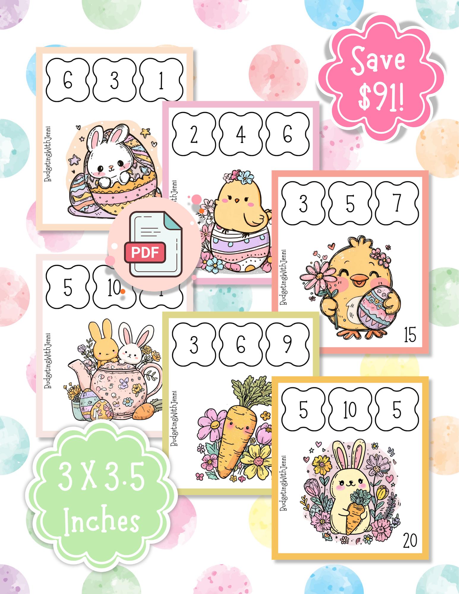 Tiny Easter Savings Challenges: Save 91 Dollars, Envelope Inserts, Cash ...