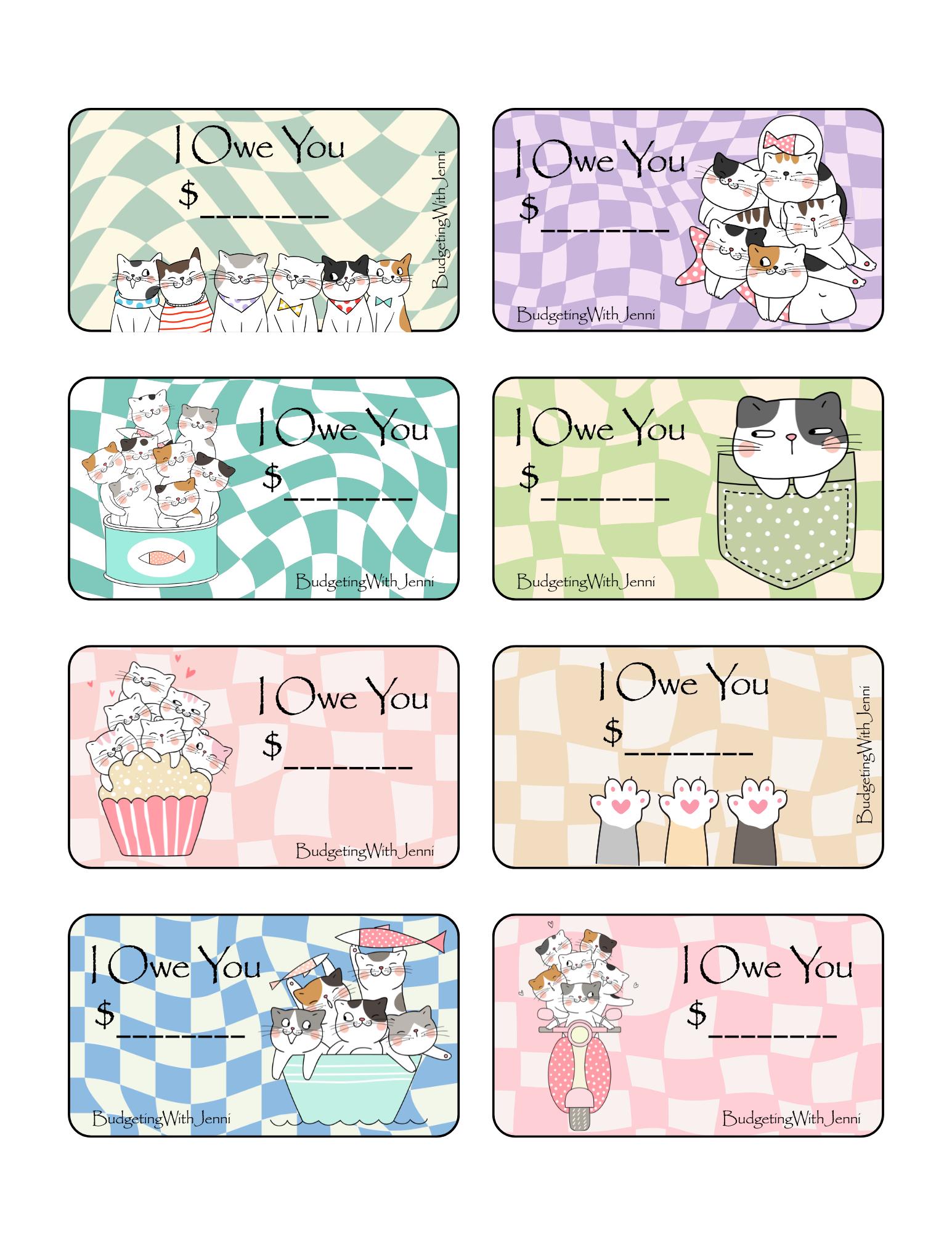 Cat IOU Slips: Printable (PDF Download) - Etsy