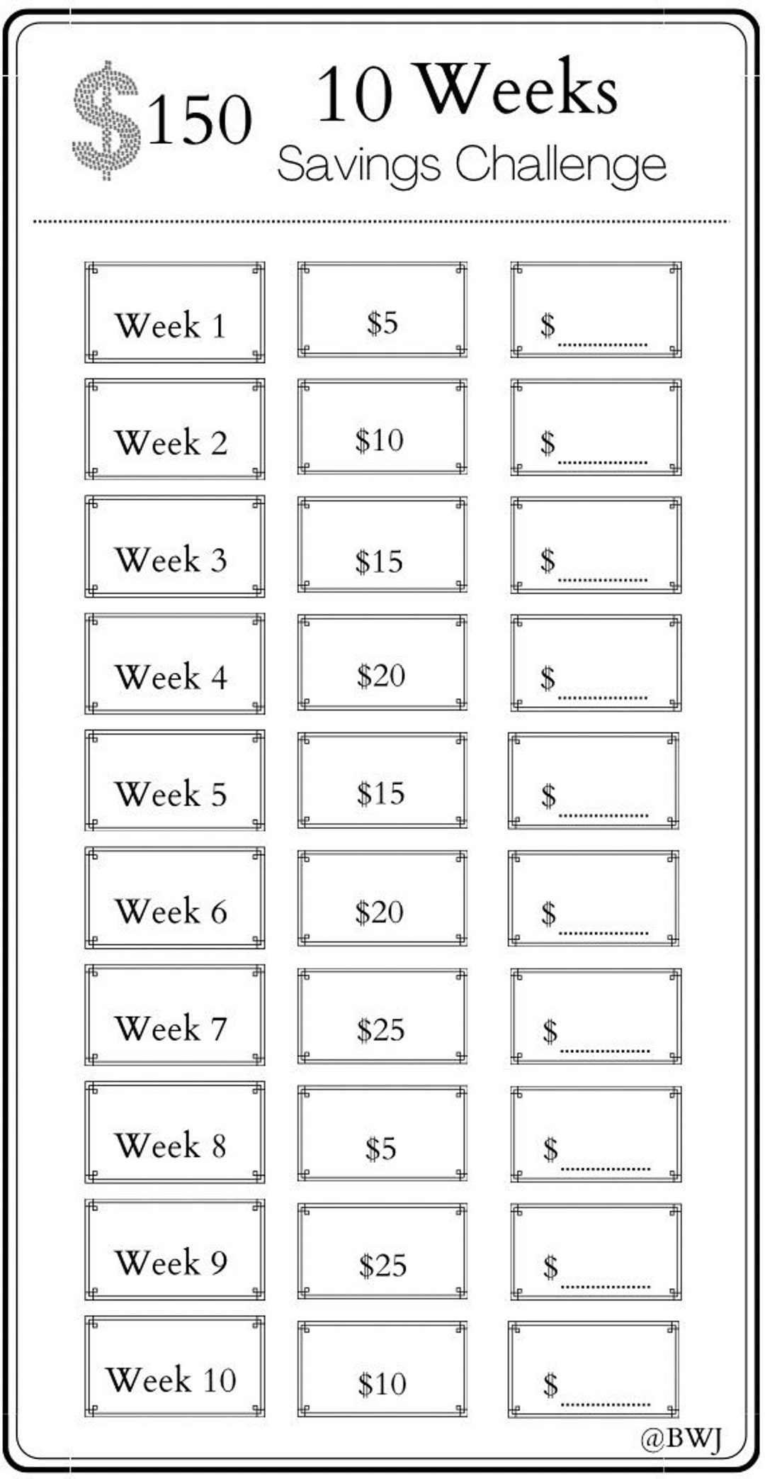 Mini Savings Challenge 10 Week Savings Challenge Save 150 - Etsy