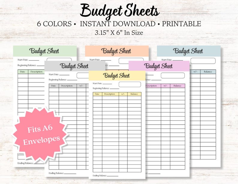 Hojas de presupuesto / Rastreadores de presupuesto: 6 colores, caben ...