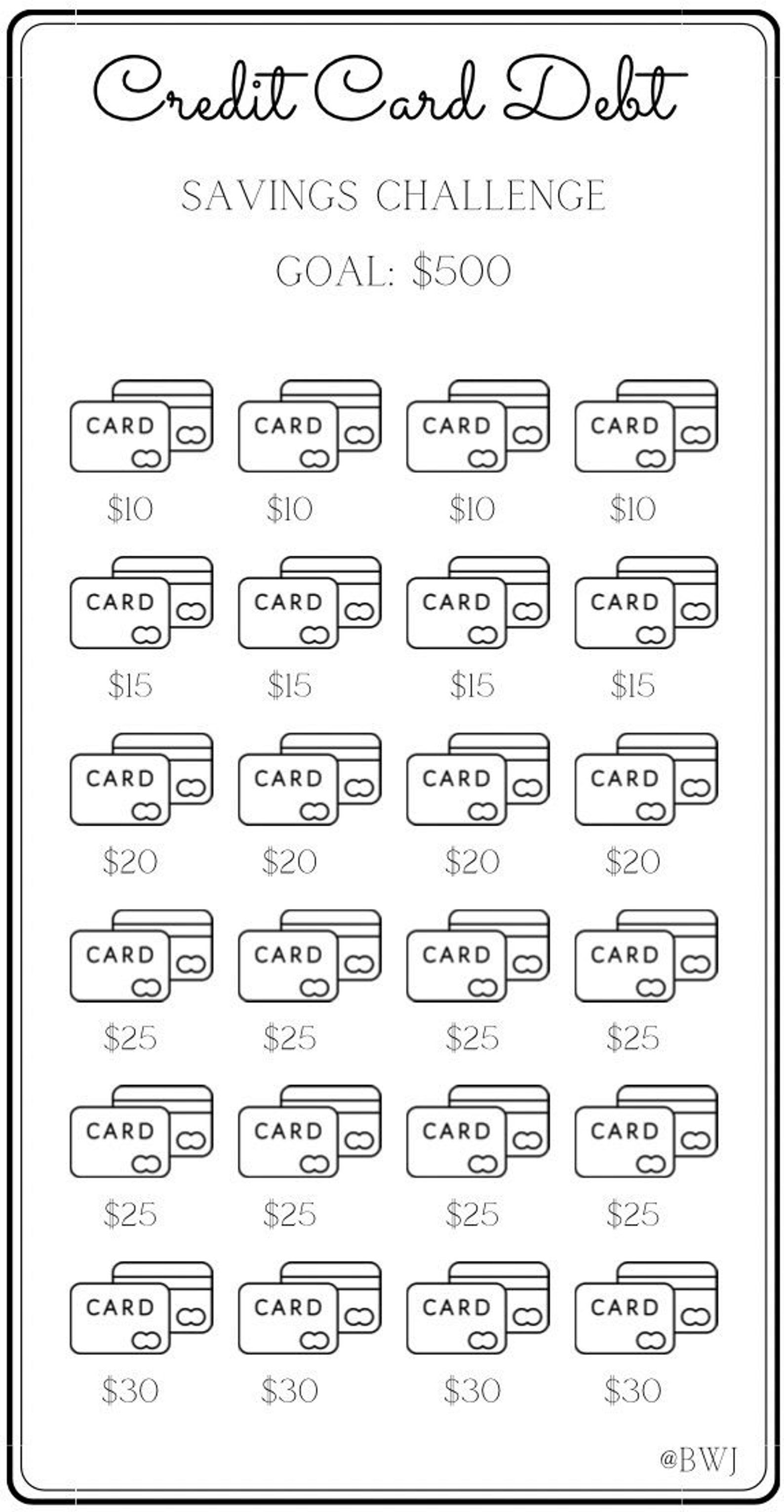 Credit Card Debt Challenge ~ Save 500 Dollars ~ Personal Finance ~ Fits ...