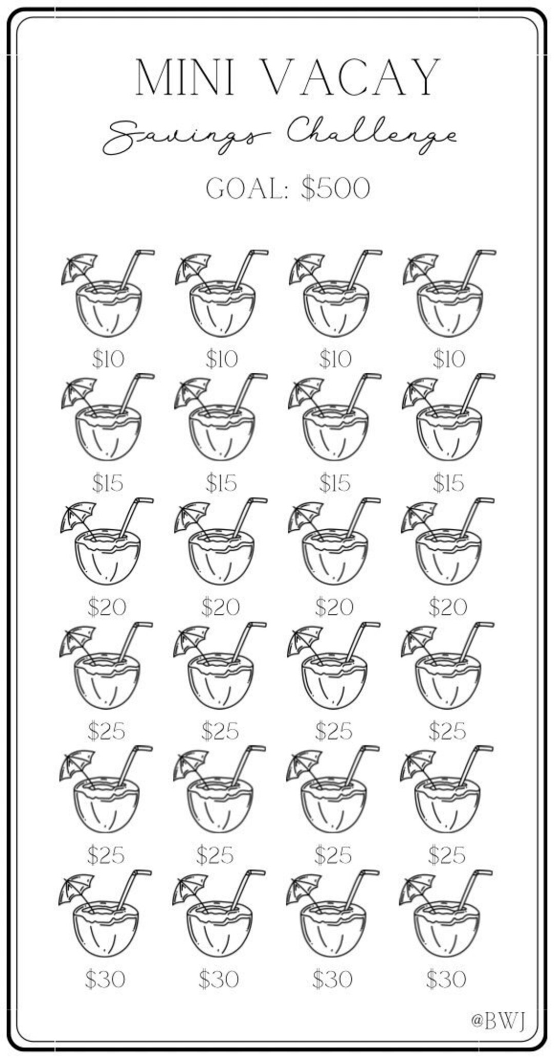 Mini Savings Challenge Vacation Savings Challenge Save 500 Low Budget ...