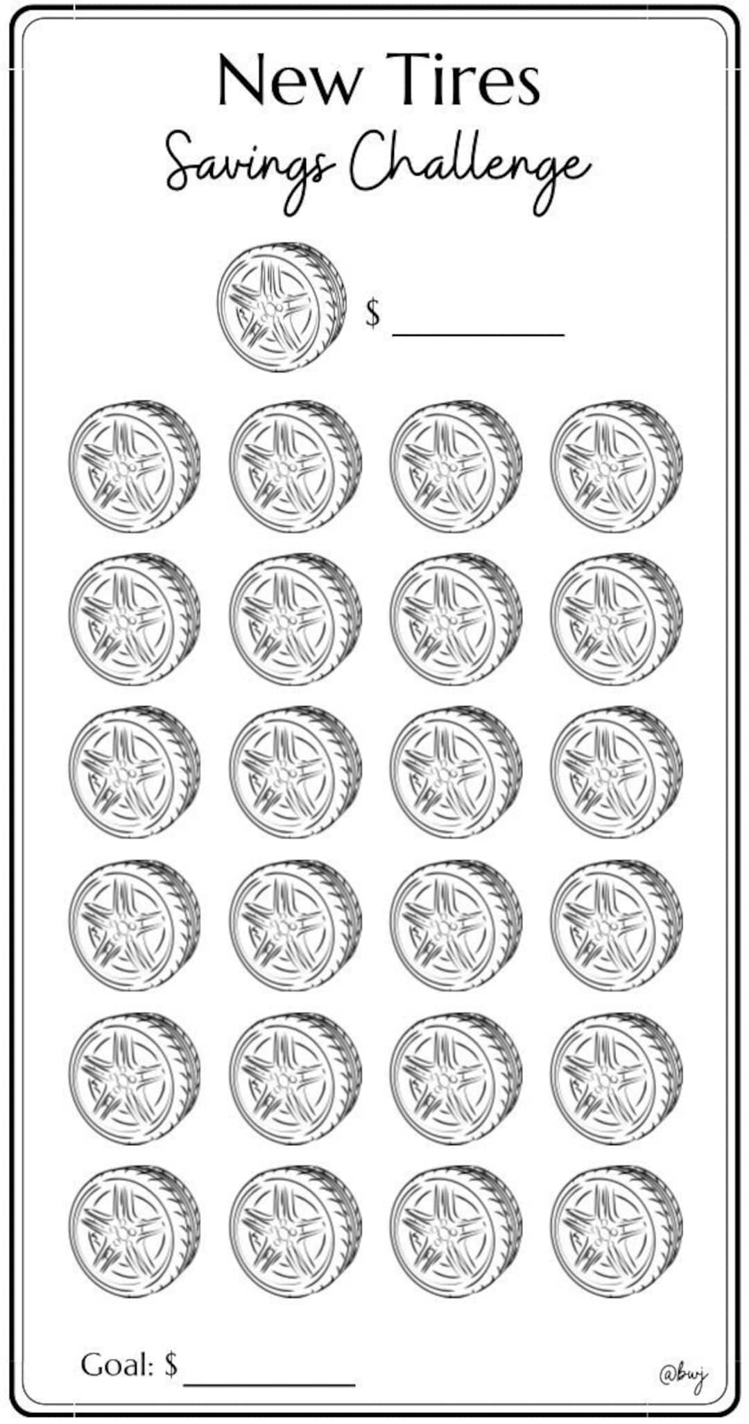 New Tires Savings ~ Sinking Fund ~ Fits Inside A6 Zipper Envelopes ...