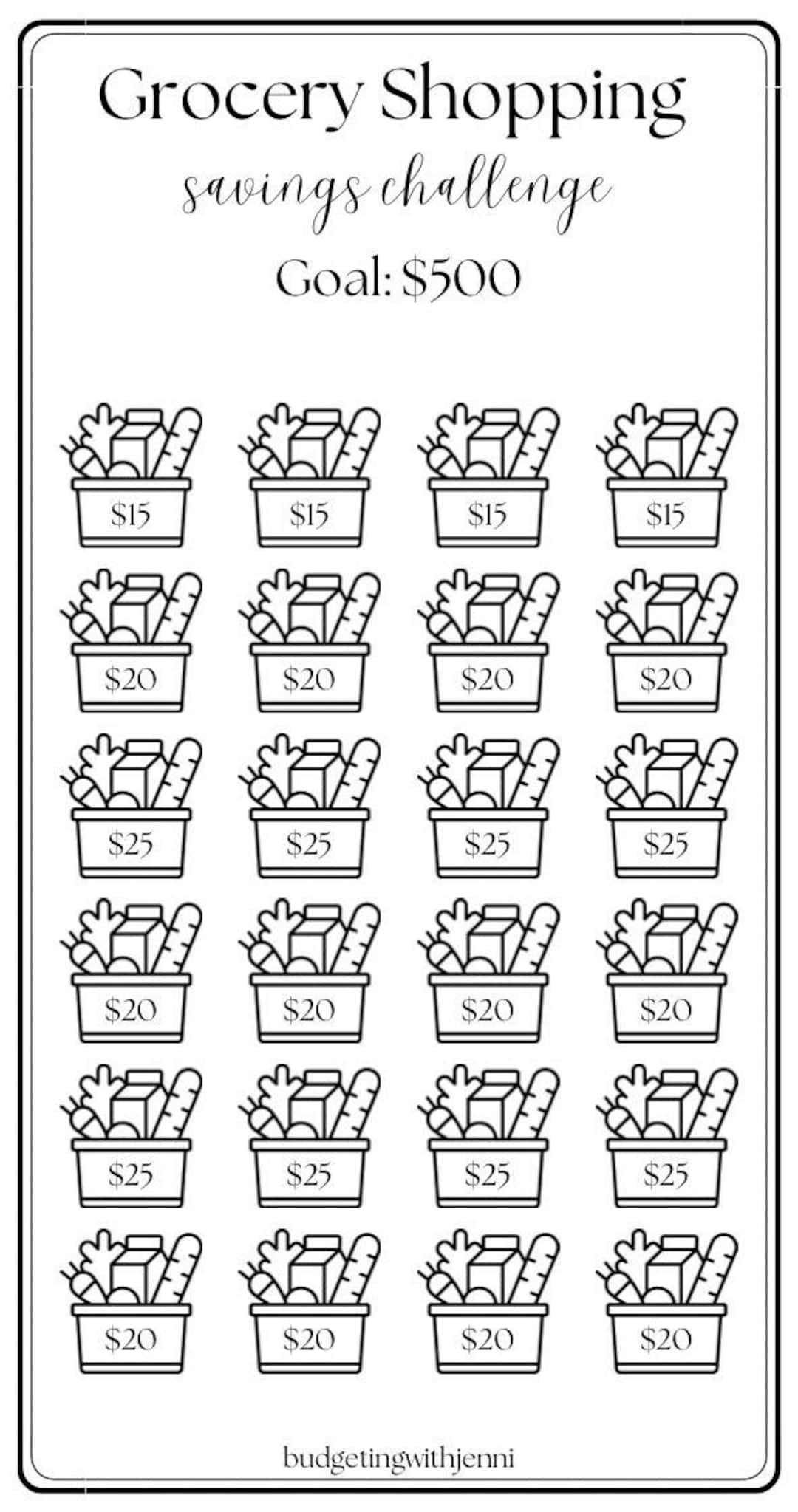 Grocery Shopping Savings Challenge ~ Save 500 Dollars ~ Fits A6 Cash ...