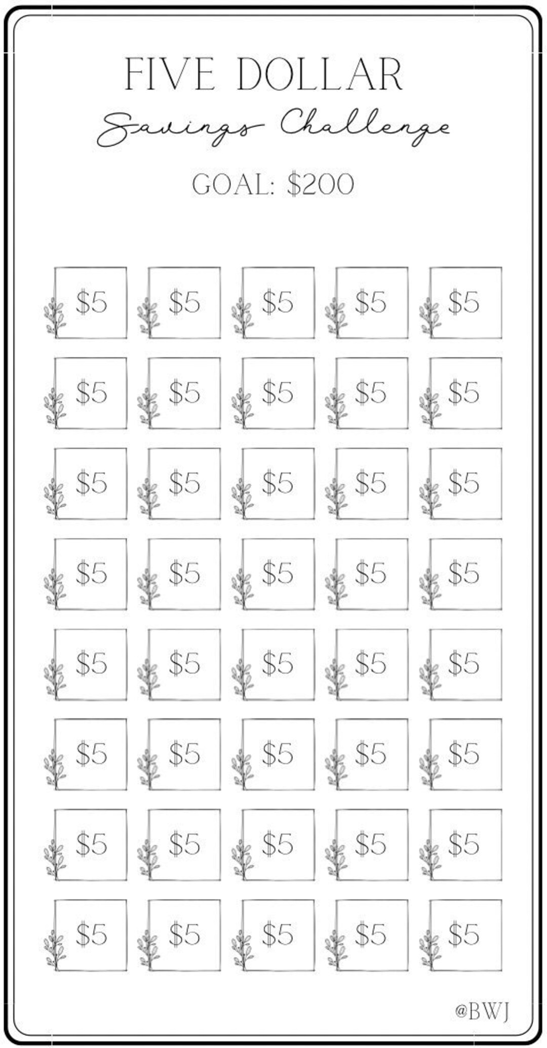 NEW Five Dollar Savings Challenge Save 200 Dollars Low - Etsy