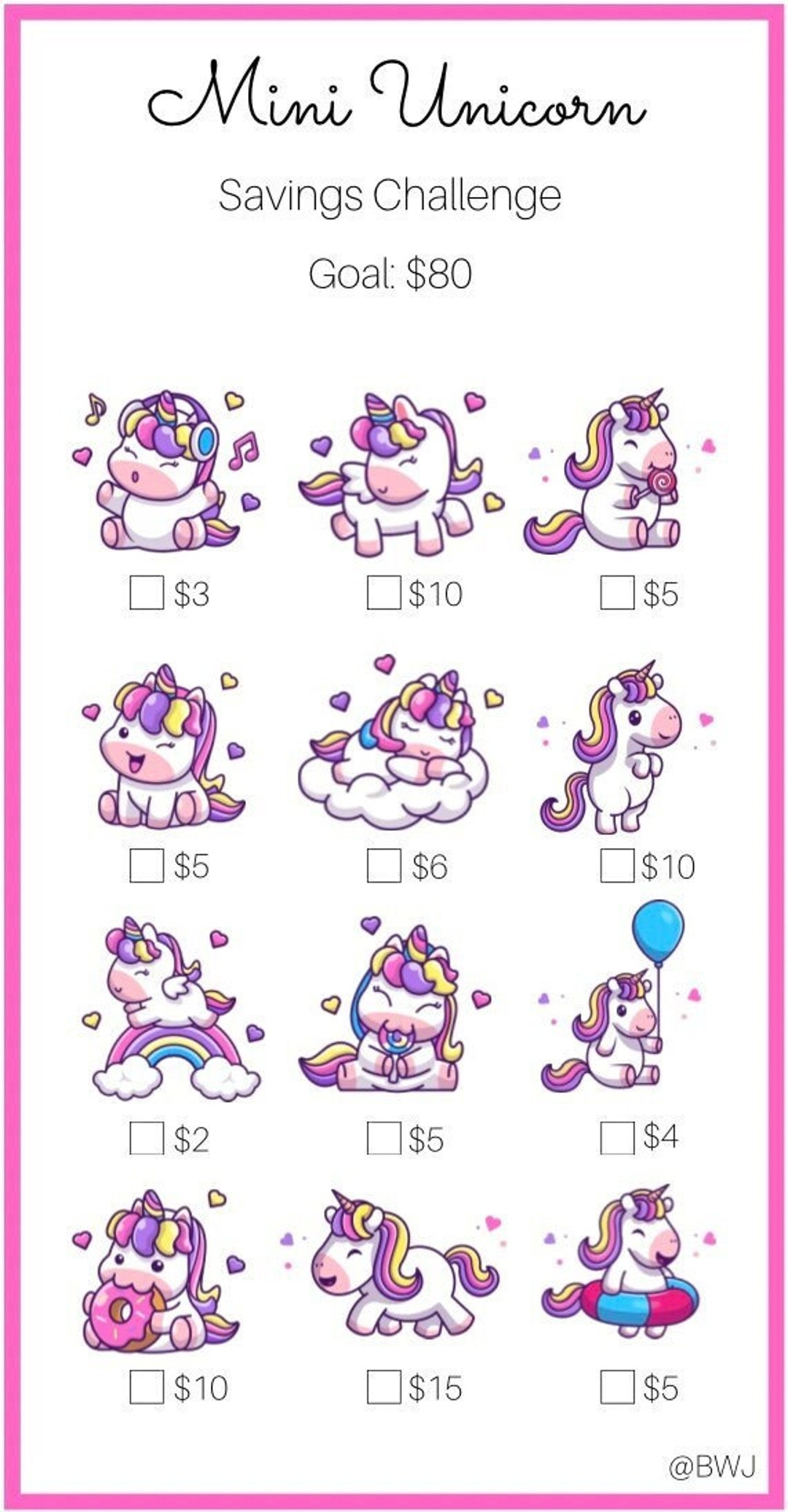 Mini Unicorn Savings Challenge ~ Save 80 Dollars ~ Low Budget ~ Fits A6 ...