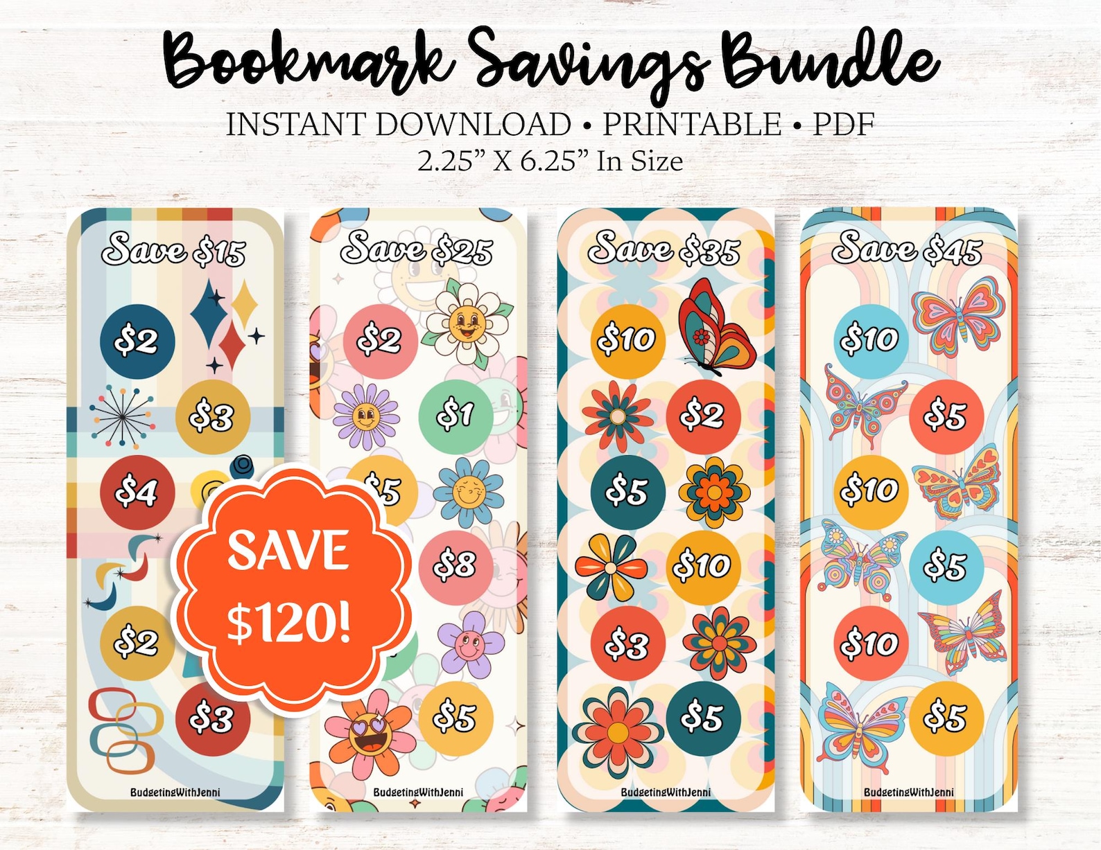 Bookmark Savings Challenge Bundle: Save 120 Dollars, Printable A6 ...