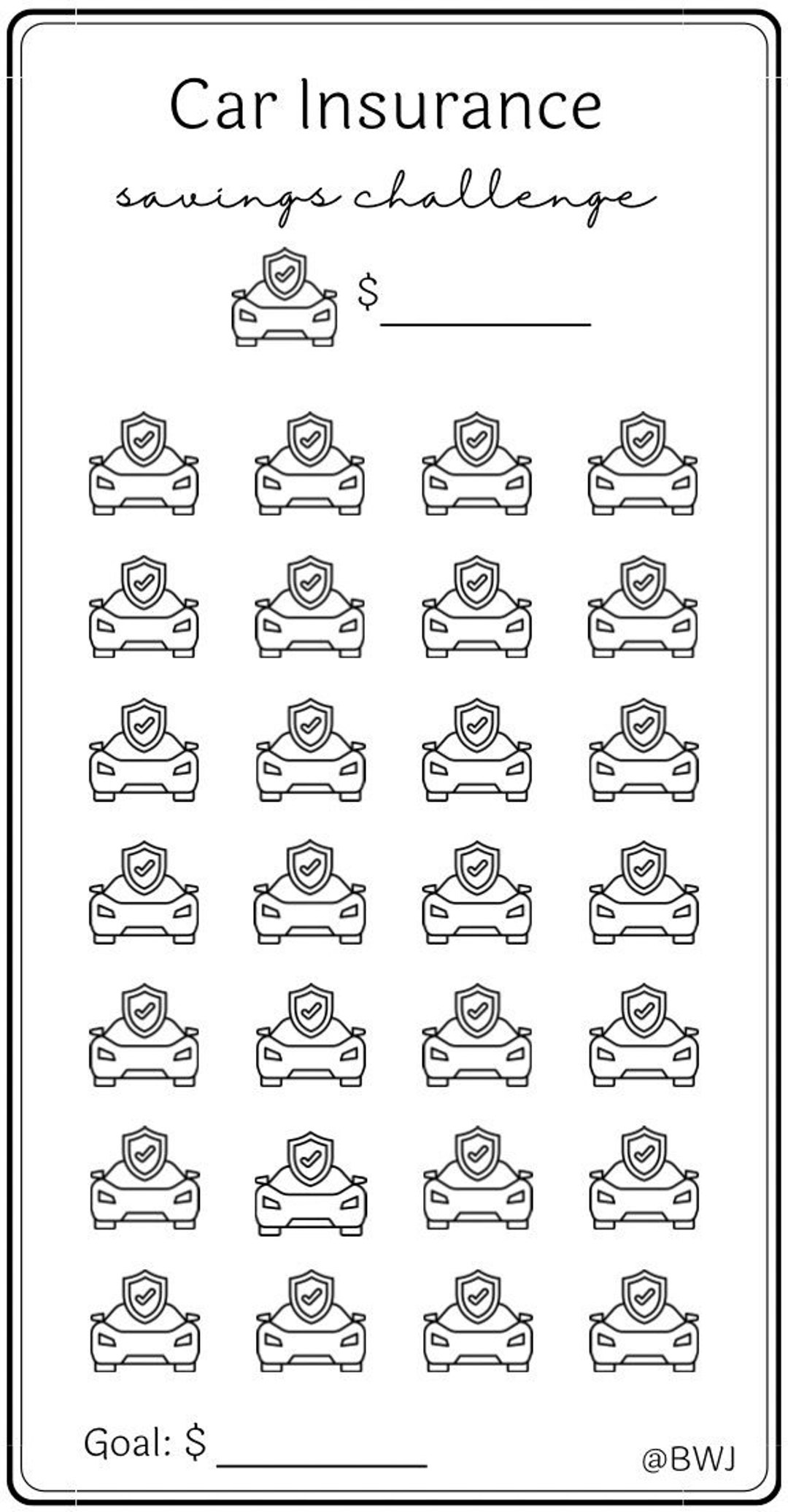 Mini Savings Challenge Car Insurance Savings Challenge - Etsy