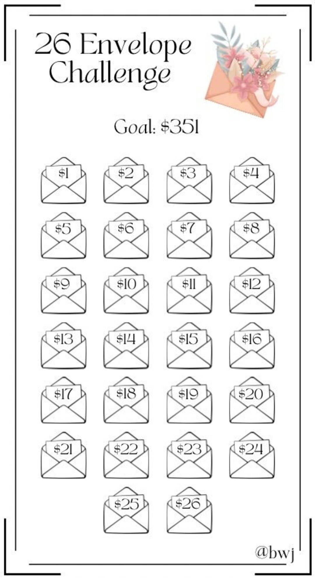 A7 26 Envelope Savings Challenge ~ Save 351 Dollars ~ Low Budget ~ Fits ...