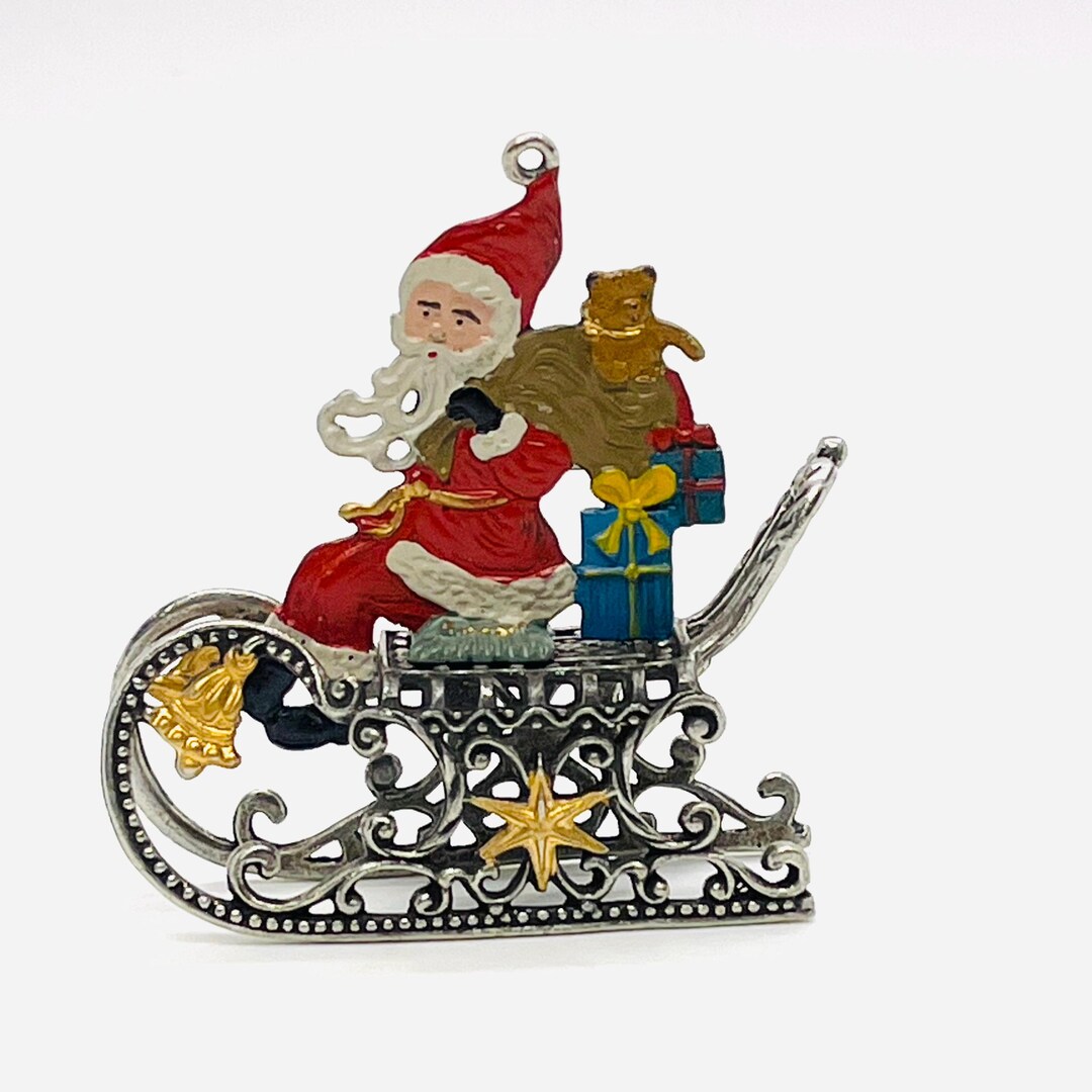 3D Santa in His Packed Sleigh 93% Pewter Ornament 2 1/2 Kuhn Zinn ...