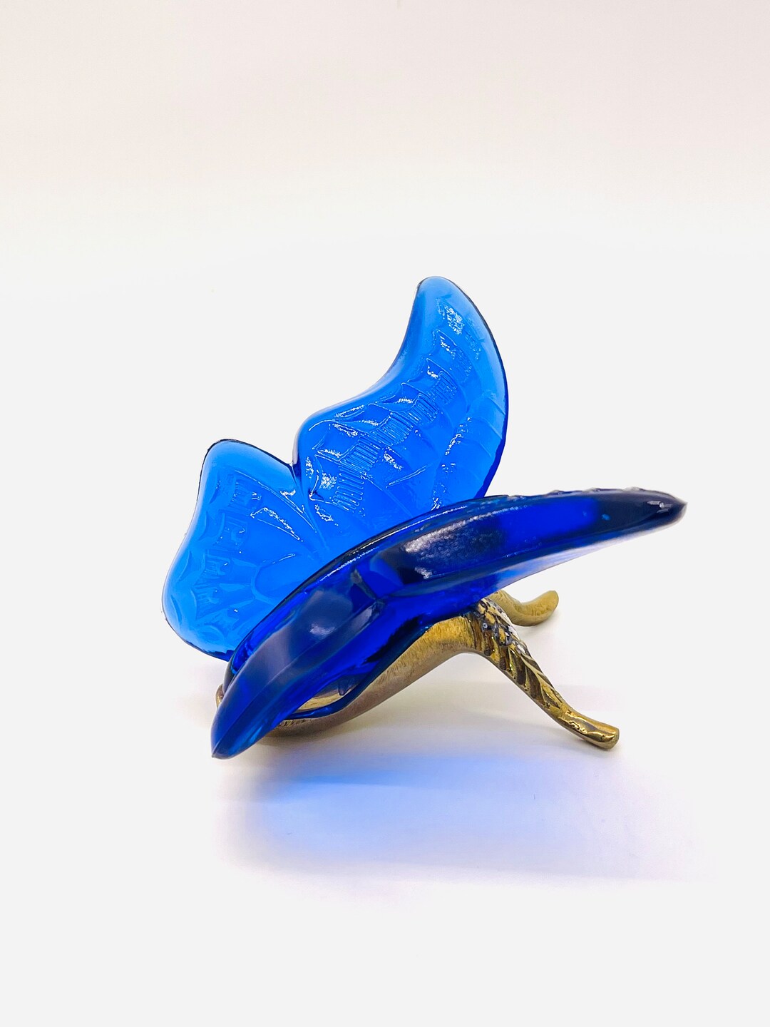 Fenton Art Glass Cobalt Blue Butterfly Figurine With Brass Metal Stand ...