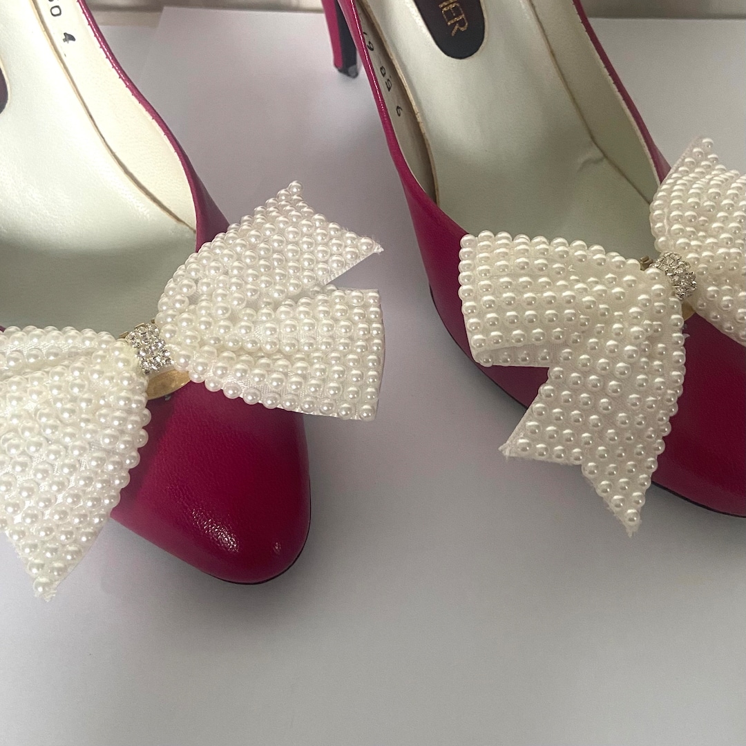 Shoe Clips White Pearl Shoe Bows Clip on Wedding Shoe Bows White Bridal ...