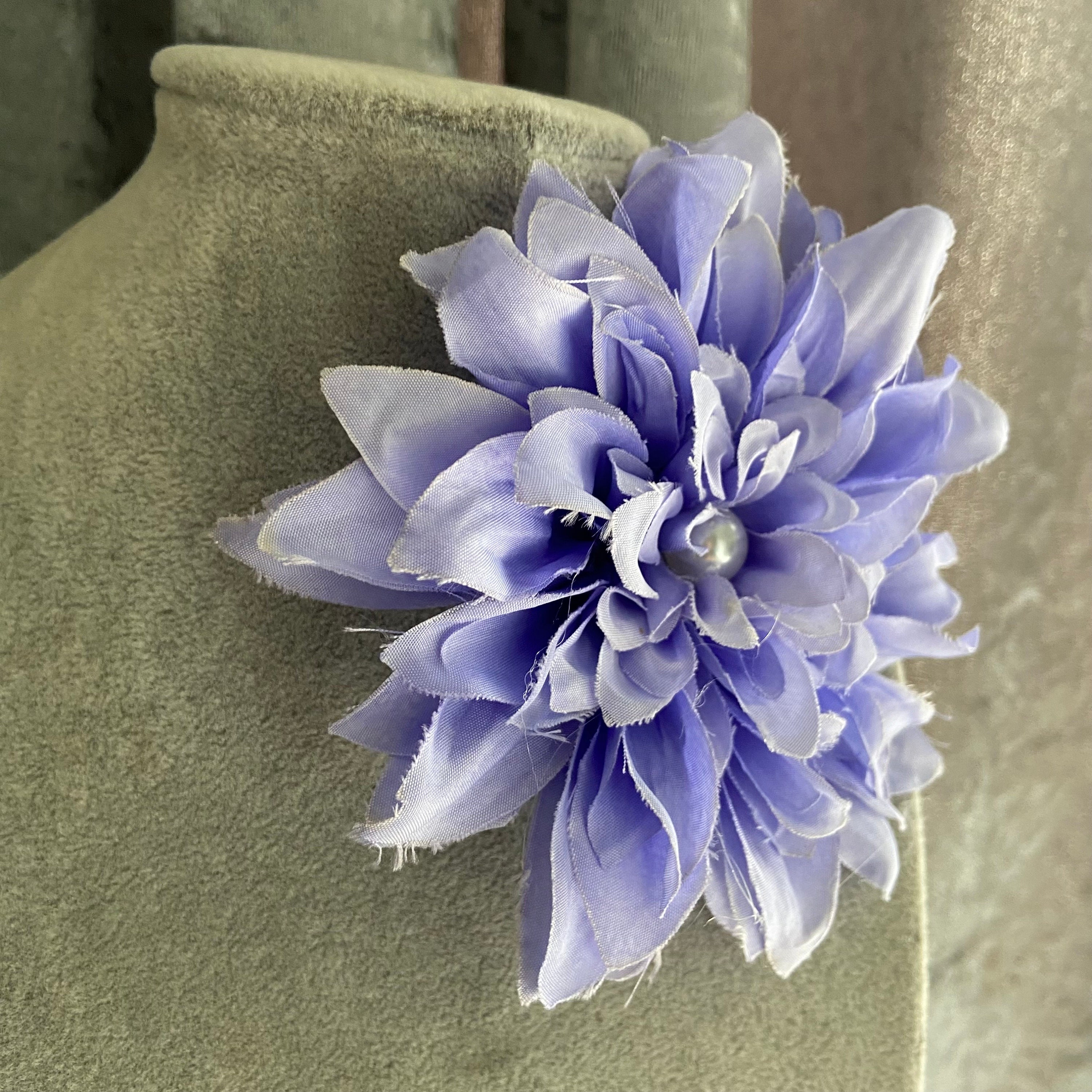 Blue Fabric Flower Brooch With Pearl Blue Wedding Flower Large 12cm Pin ...