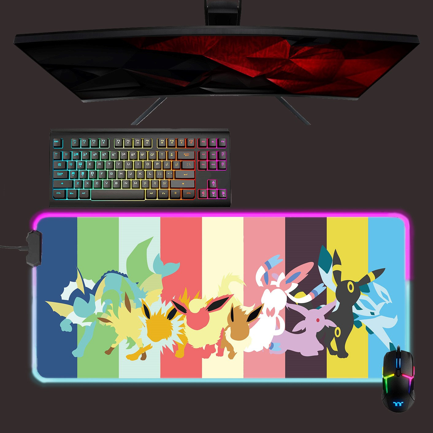 Pokemon Led Mouse Mat, Eevee Evolution Rgb Mouse Pad, Desk Mat