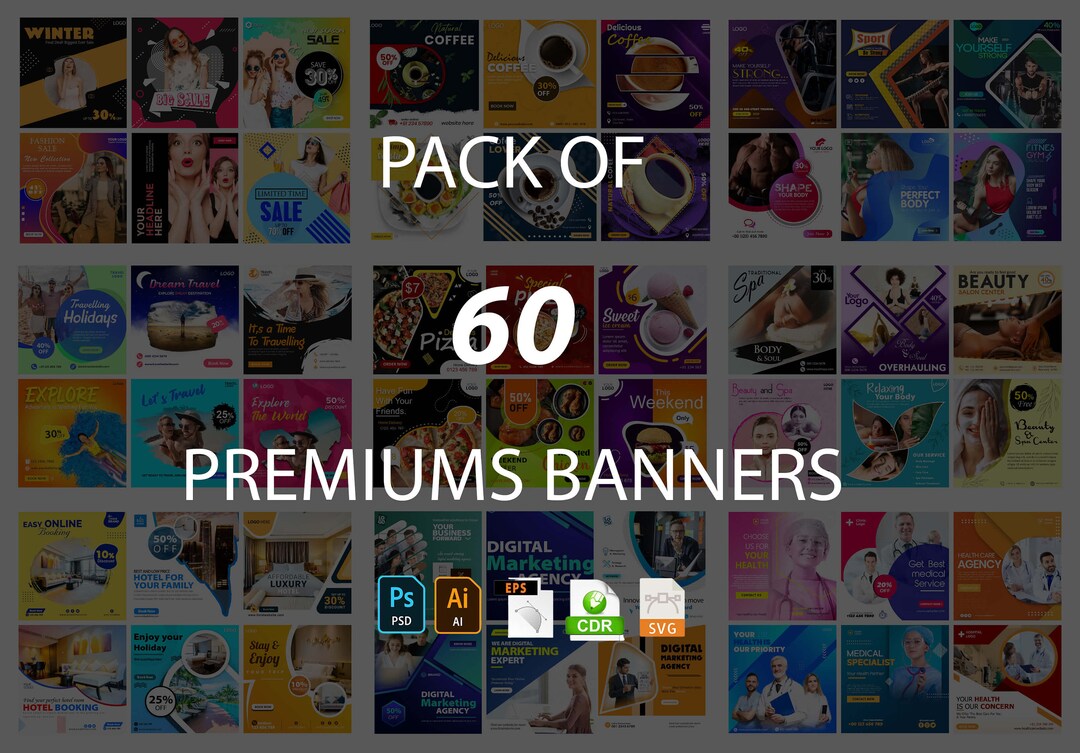 60 Premium Banners Pack Template for Social Networks | Ecommerce ...