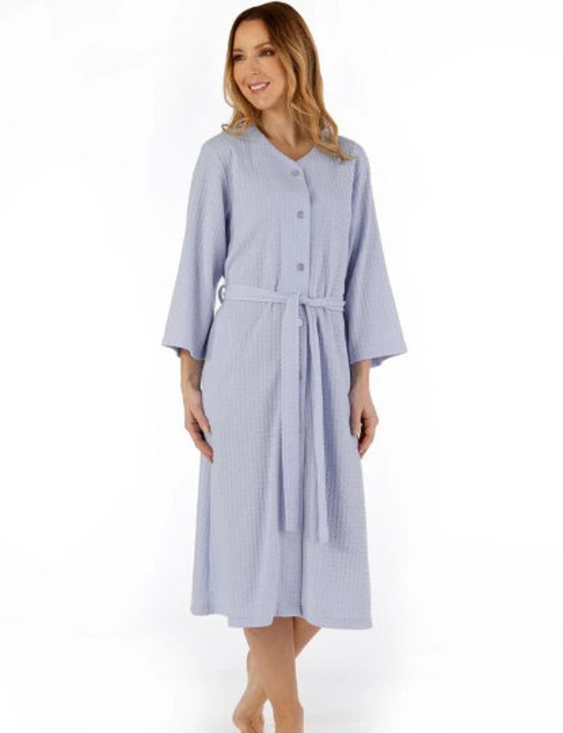 Button Down Dressing Gown in A Houndstooth Waffle Knit 3/4 Sleeve ...