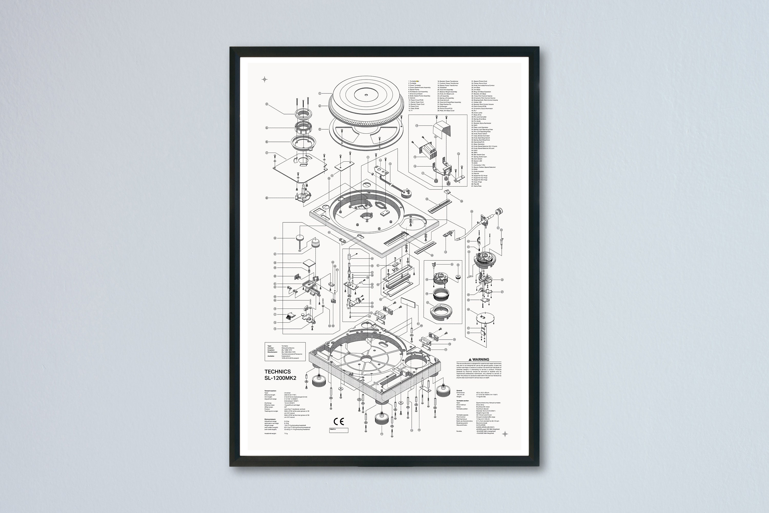 Technic SL-1200 MK2 DJ Turntable, Technical Drawing, Exploded View ...