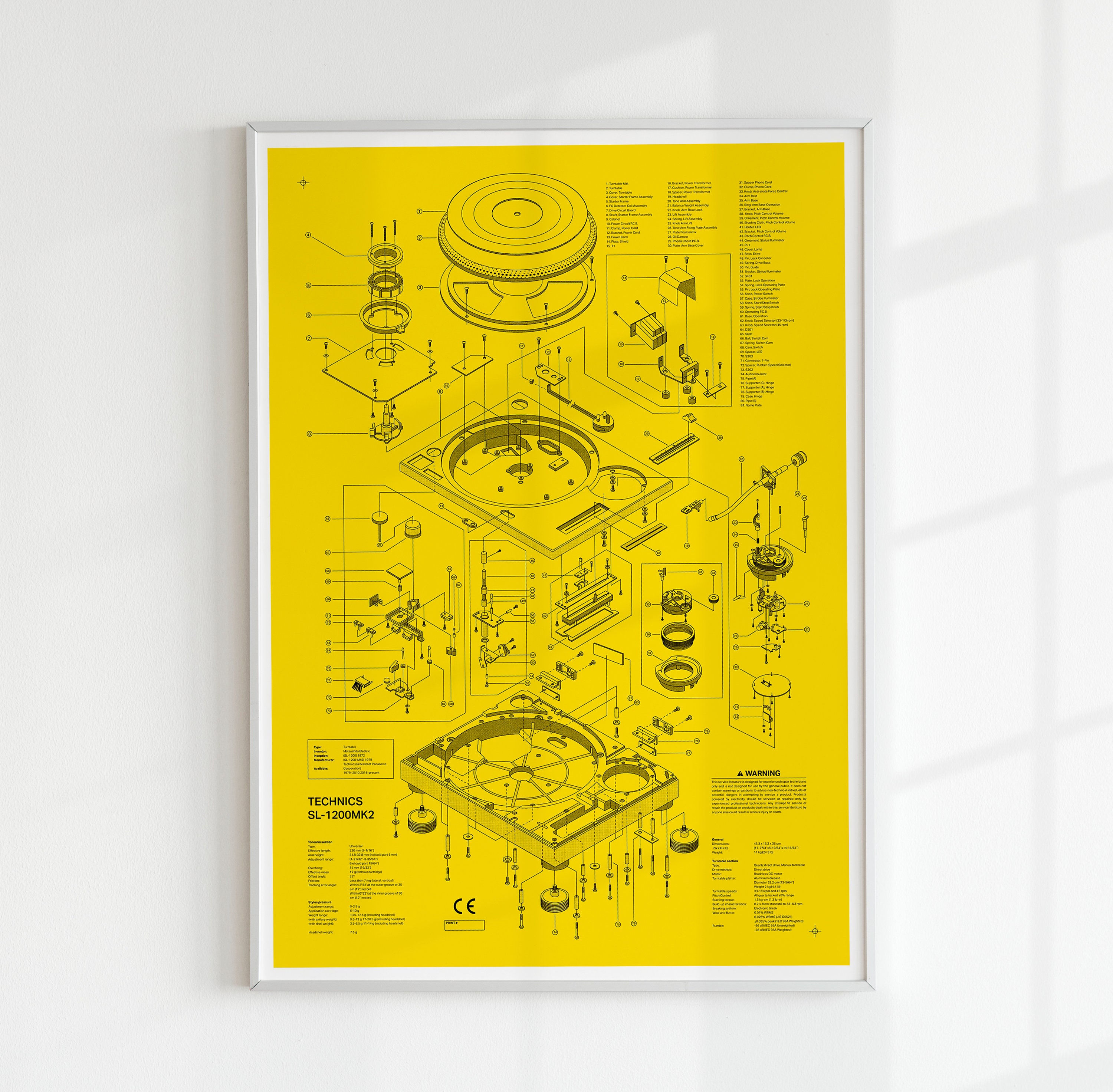 Technic SL-1200 MK2 DJ Turntable, Technical Drawing, Exploded View ...