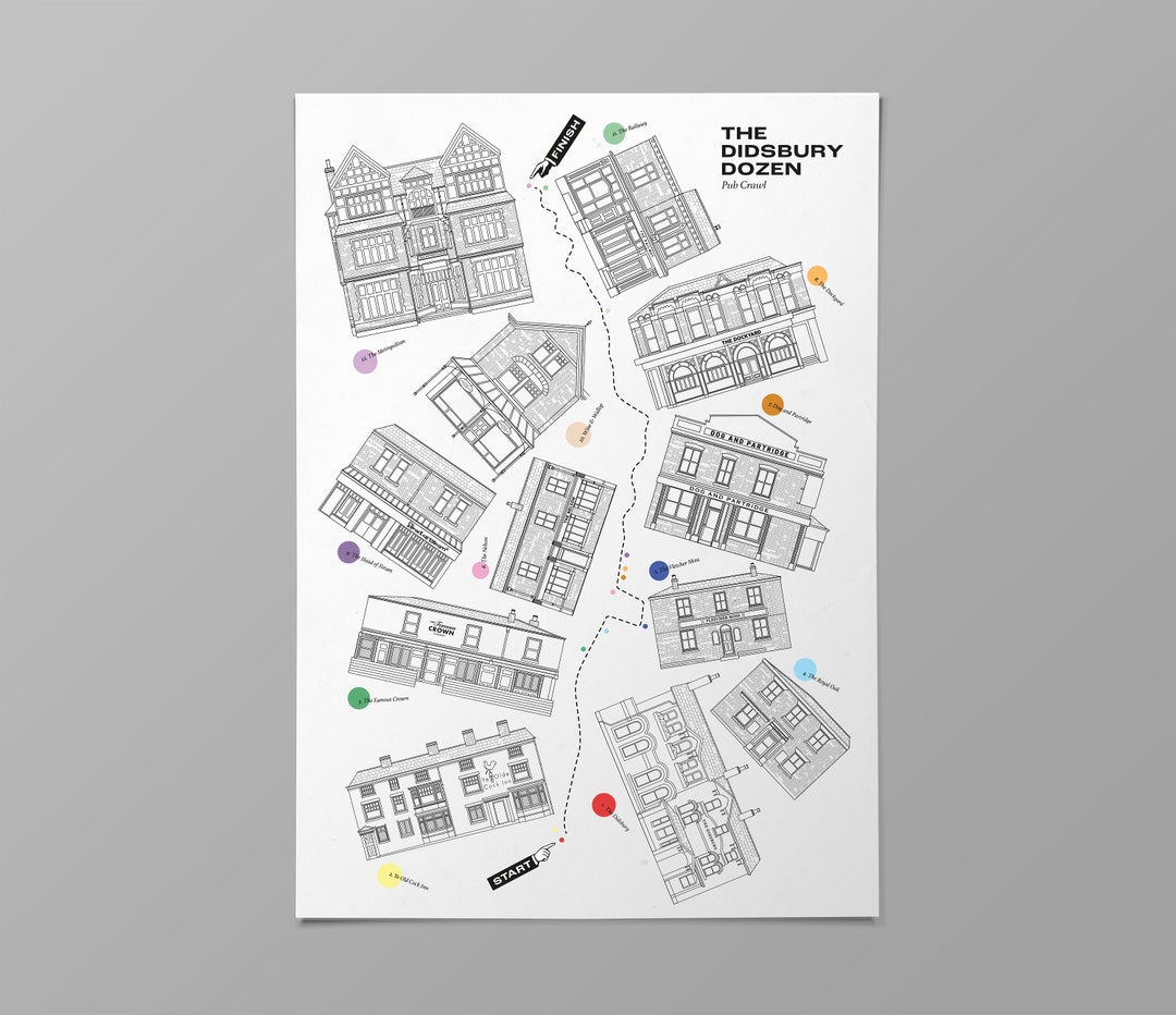 Didsbury Dozen Pub Crawl Poster Wall Art Local Drinking Pub Route ...