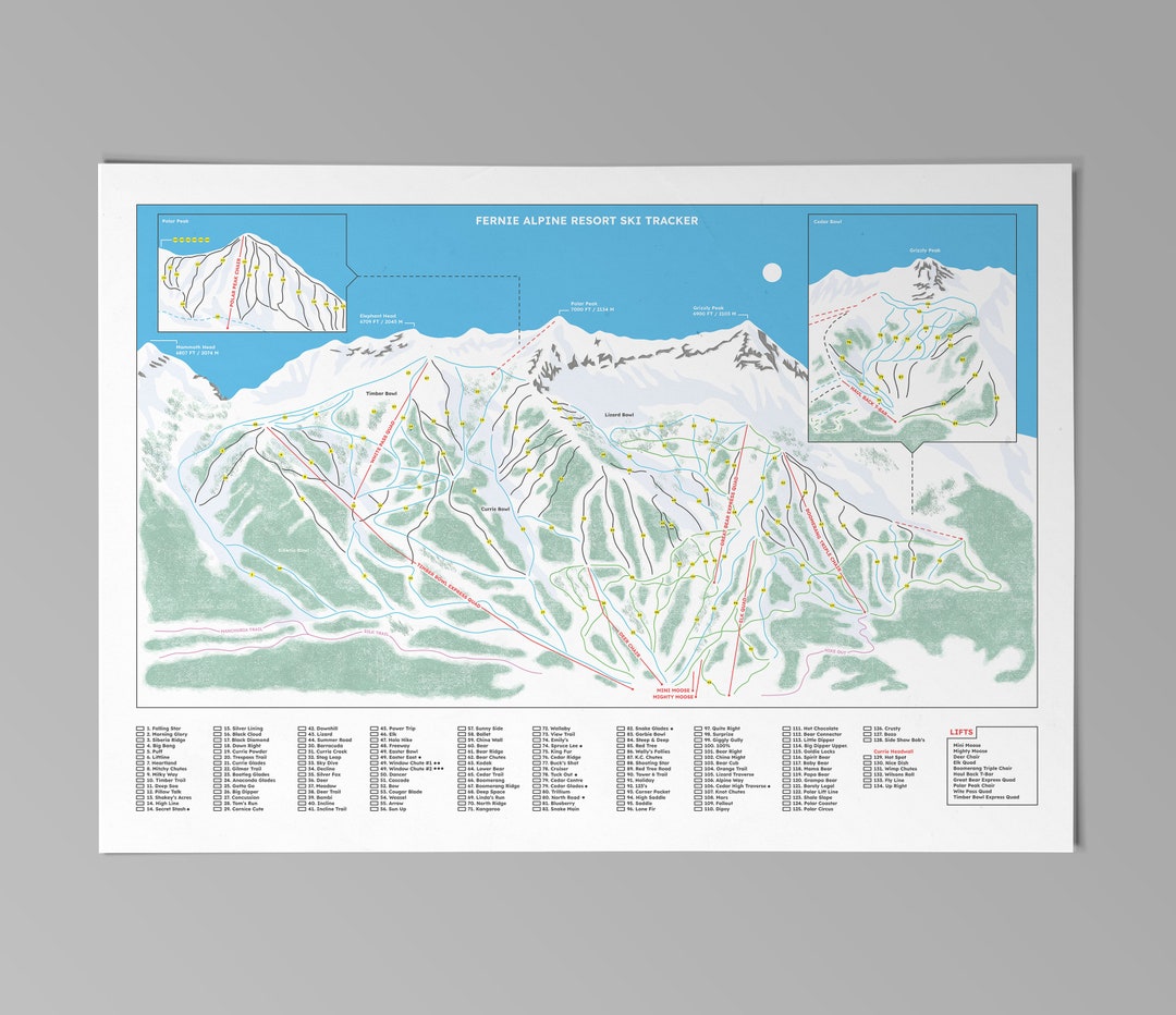 Fernie Alpine Resort Trail Track Map POSTER - Ski Map Wall Art Canada ...