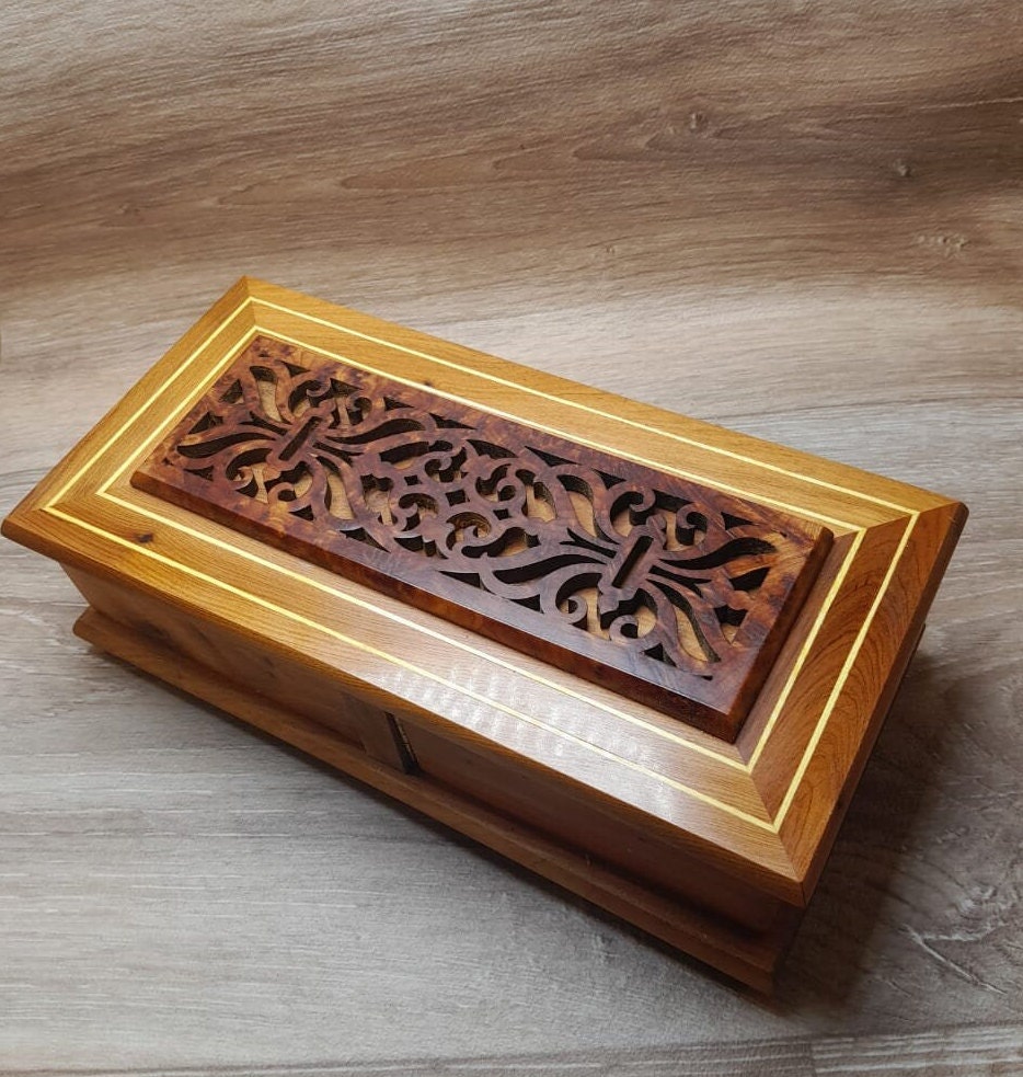 Unique Trinket Juniper Wooden Box,hand-carved Secret Opening Jewelry ...