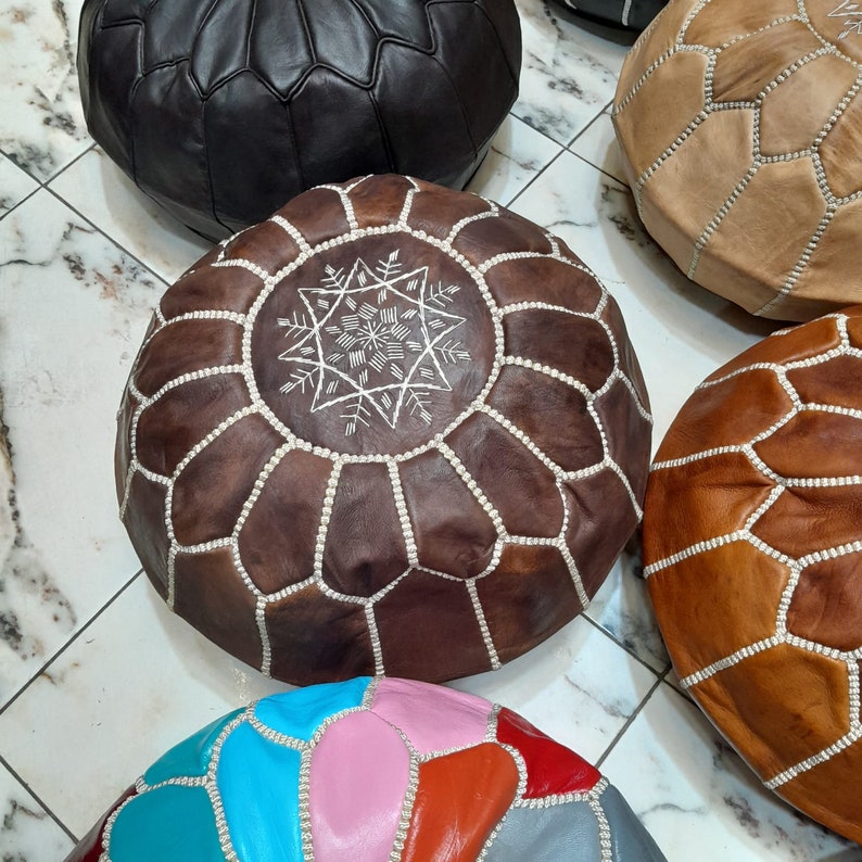 Small Ottomans Leather Pouf Made Moroccan, Footstool Hassock, Kids ...