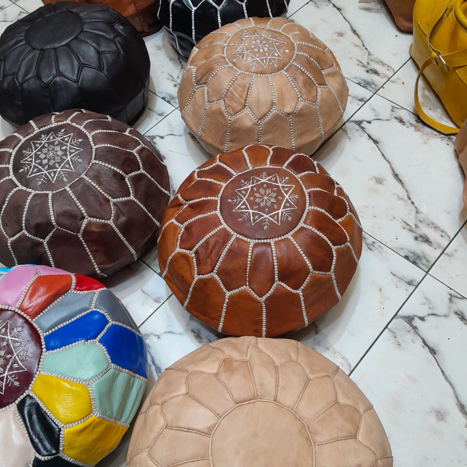 Small Ottomans Leather Pouf Made Moroccan, Footstool Hassock, Kids ...