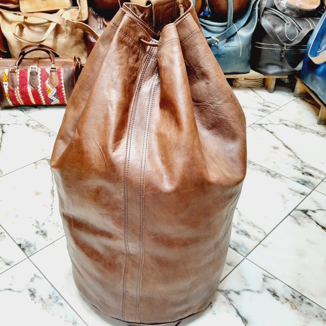 Leather Backpack, Leather Shoulder Bag, Drawstring Bag, Brown Leather ...