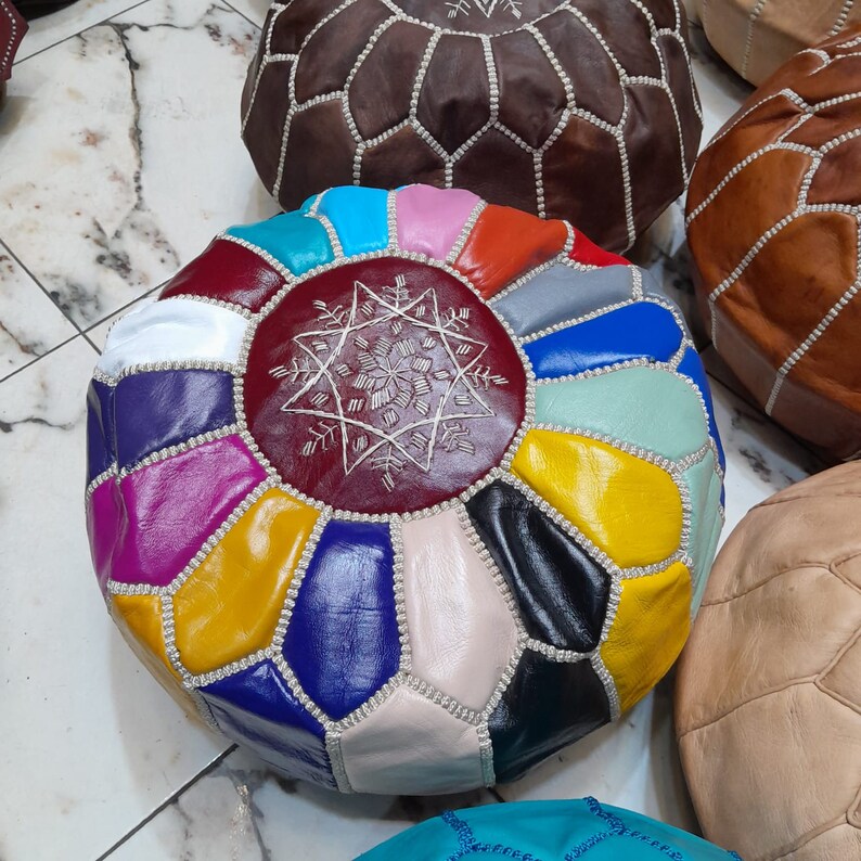 Small Ottomans Leather Pouf Made Moroccan, Footstool Hassock, Kids ...