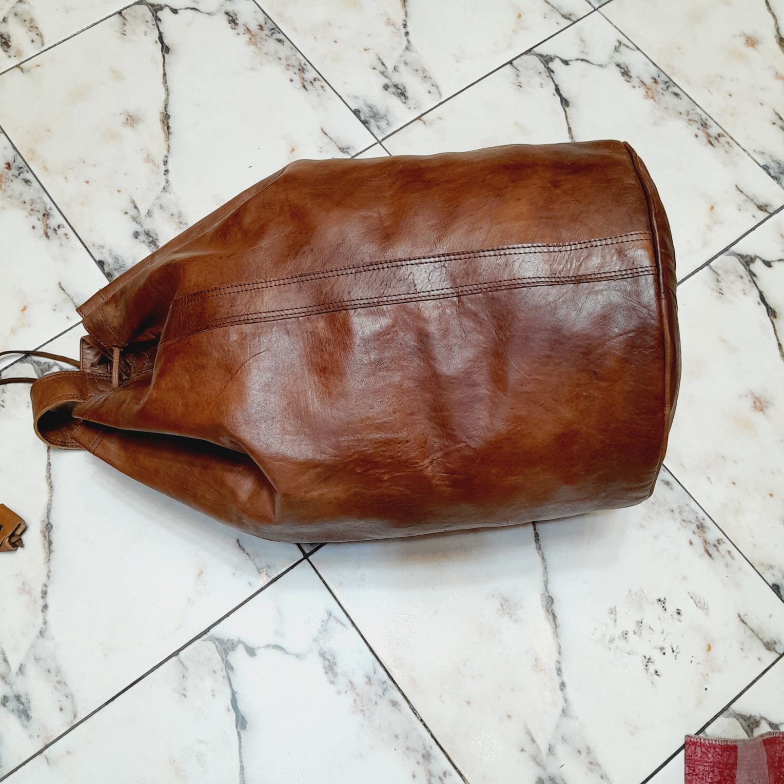 Leather Backpack, Leather Shoulder Bag, Drawstring Bag, Brown Leather ...