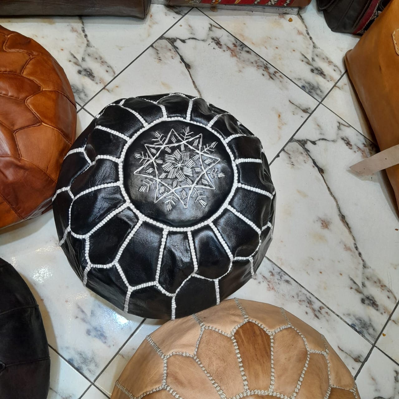 Small Ottomans Leather Pouf Made Moroccan, Footstool Hassock, Kids ...